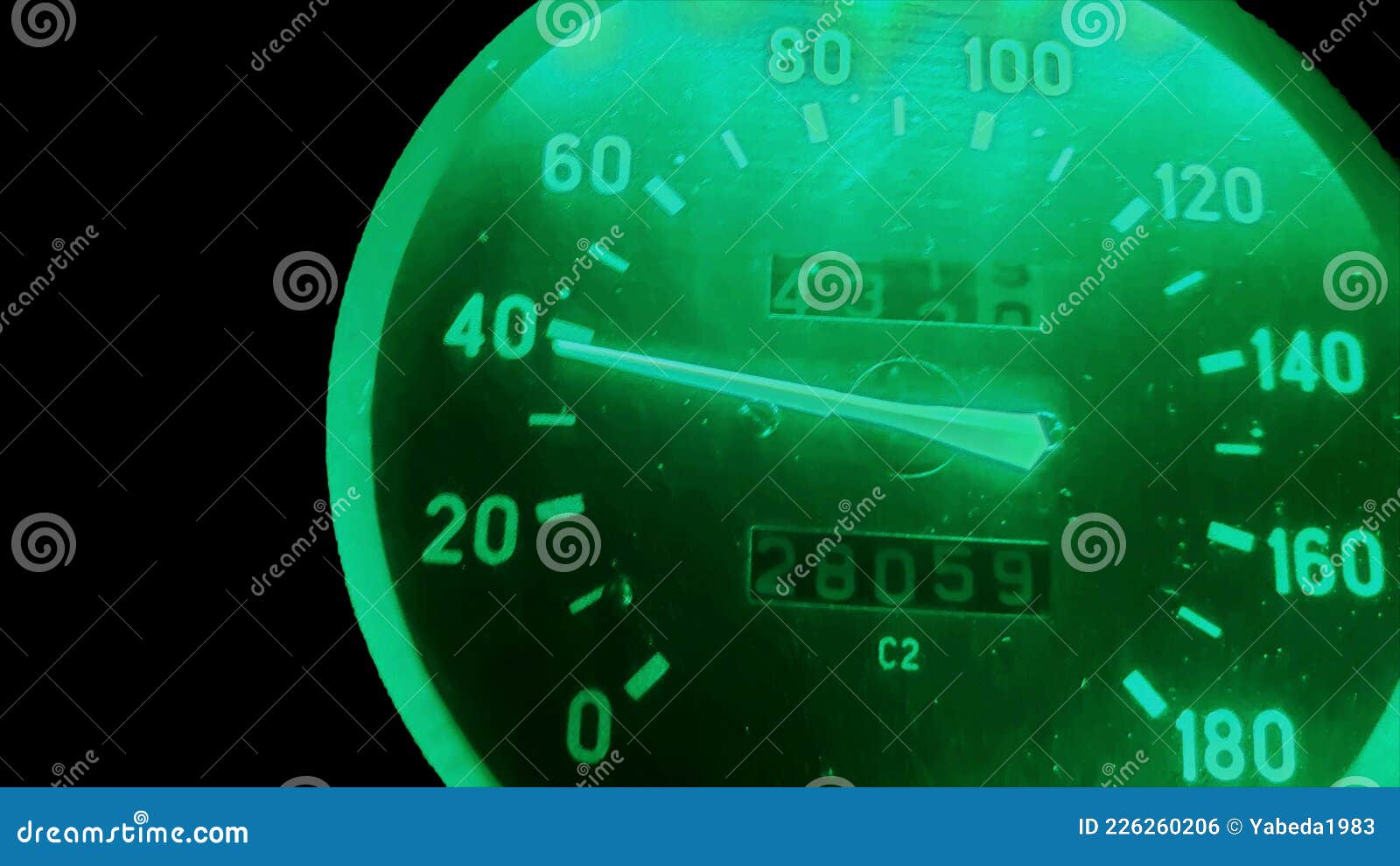 Speed on the Speedometer with Green Backlight Stock Photo - Image of ...