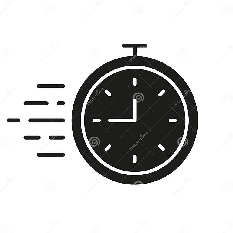 Speed Timer Silhouette Icon, Fast Moving Clock Symbolizing Urgency for ...