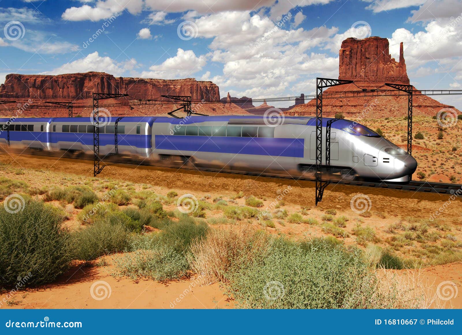 Speed Train Crossing the Desert Stock Illustration - Illustration of ...