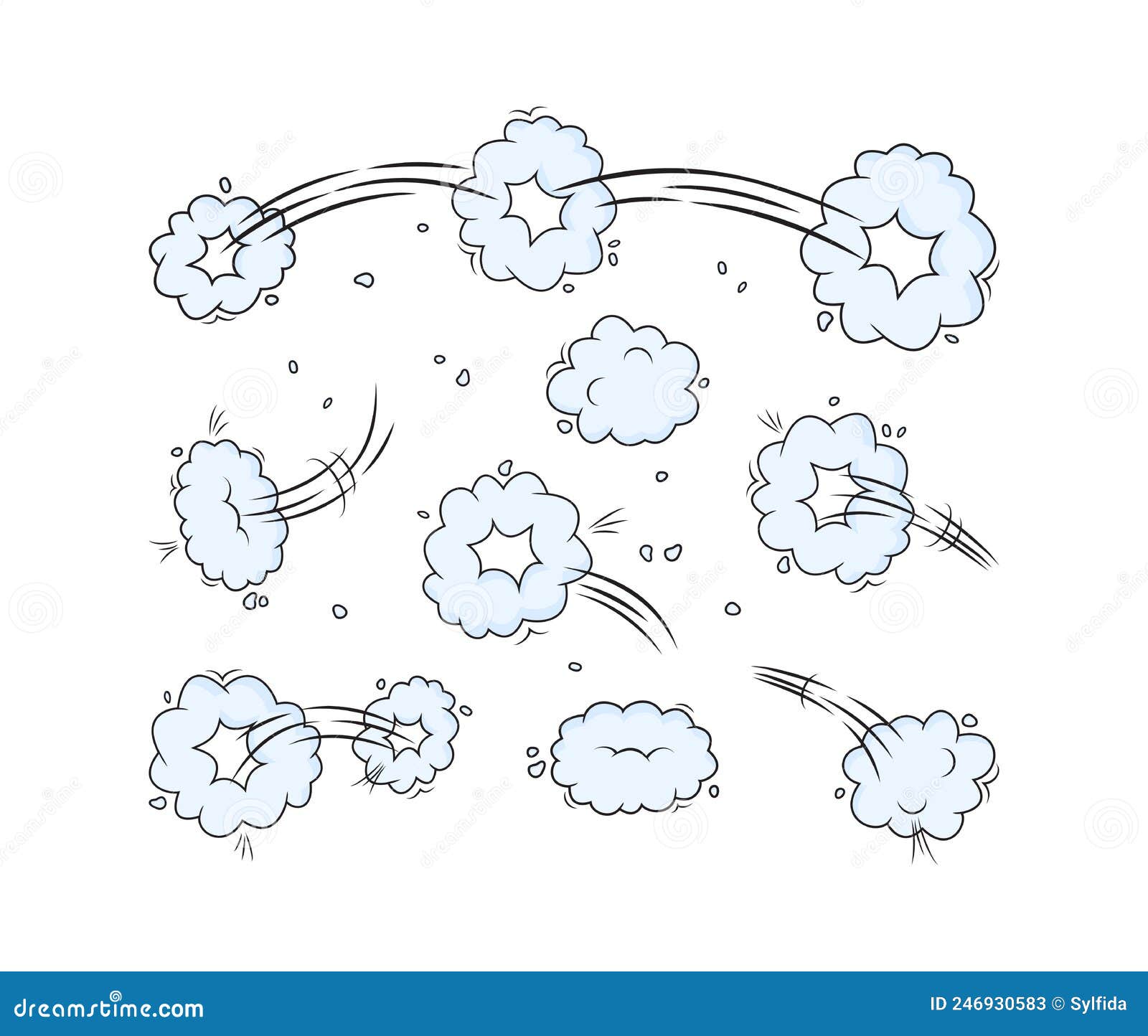 Speed Vector Blue Clouds. Motion Puff Effect Explosion Bubble Set ...