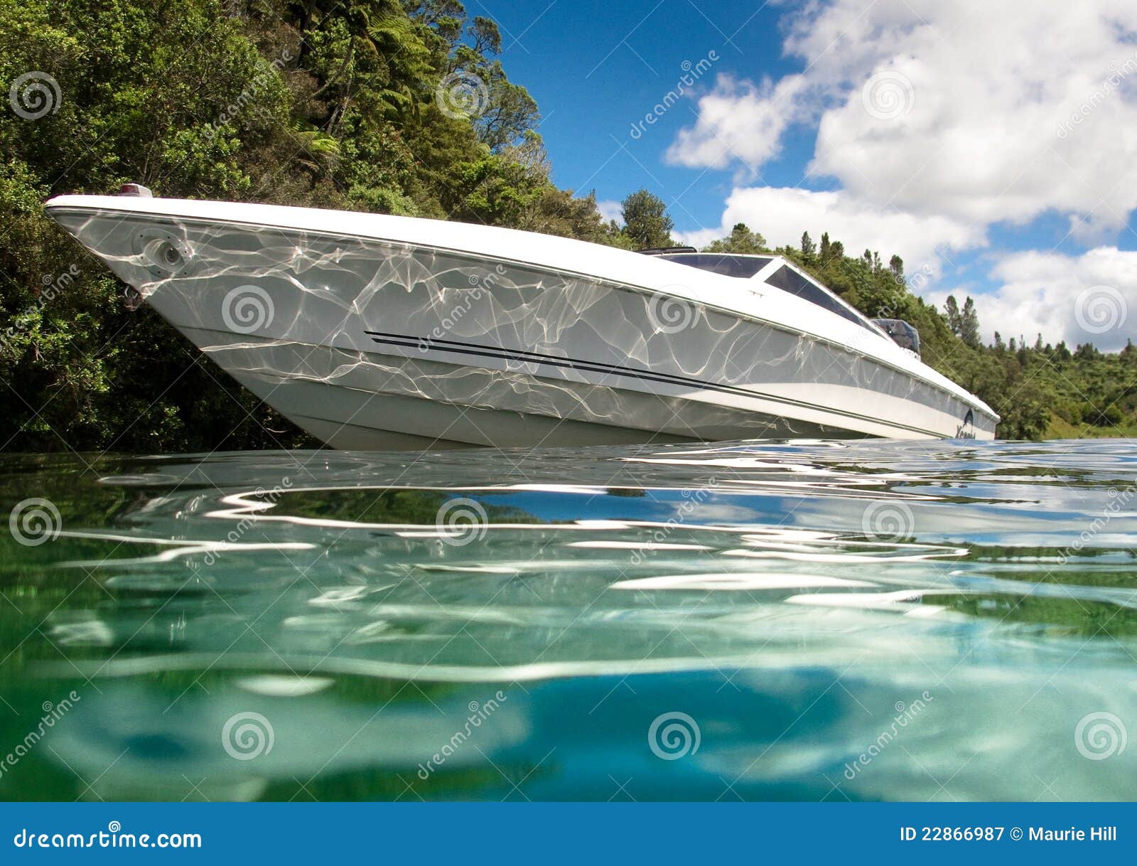 Speedboat on calm lake stock image. Image of sleek, water - 22866987