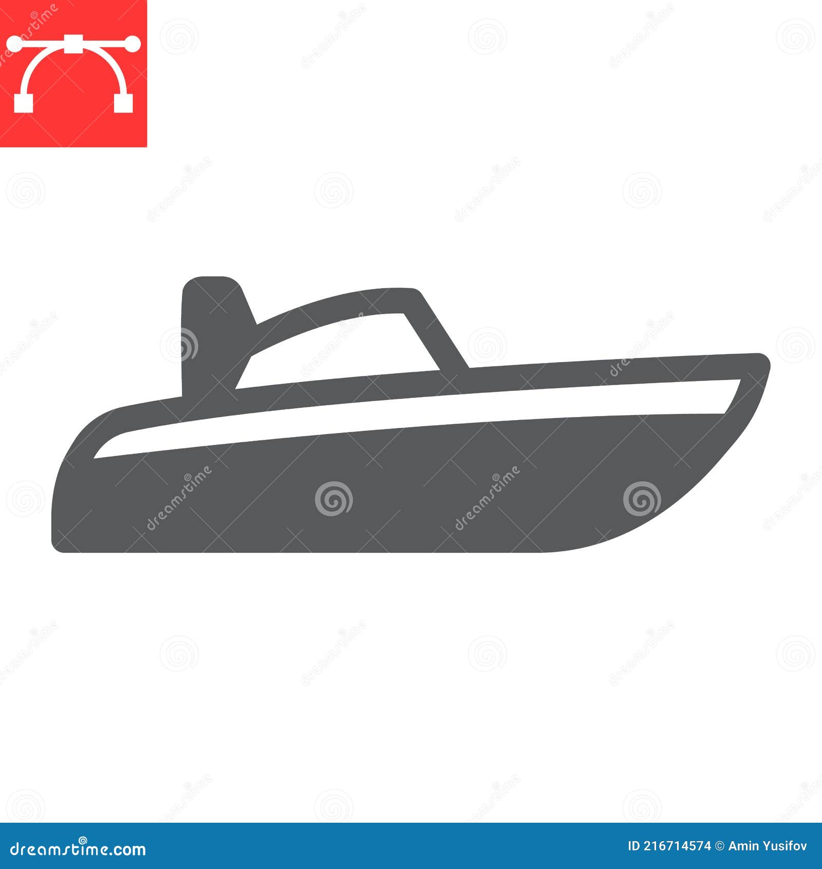 Speedboat glyph icon stock vector. Illustration of motorboat - 216714574
