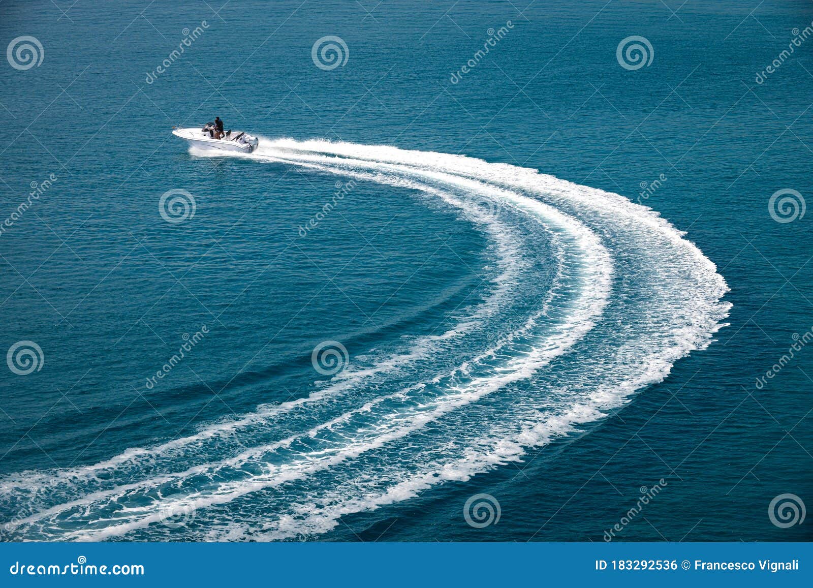Speedboat Runs Fast in the Open Sea and Leaves the Engine`s Wake in the ...