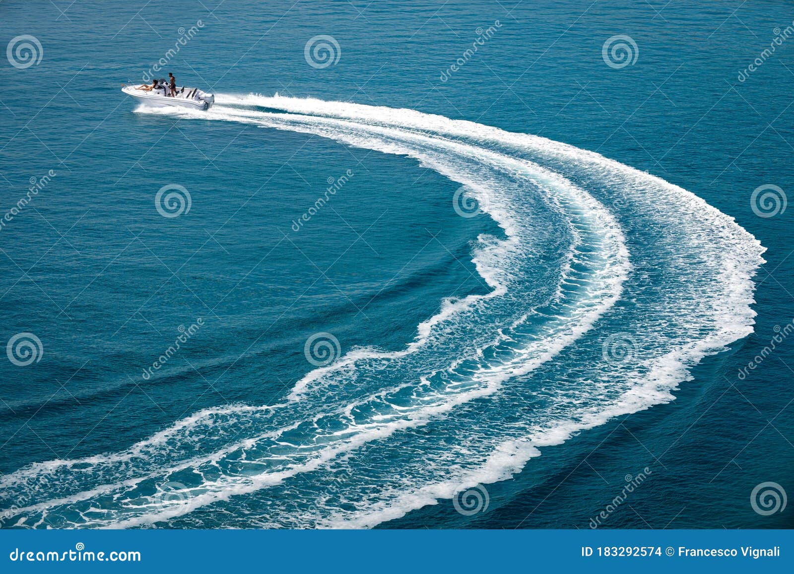 Speedboat Runs Fast in the Open Sea and Leaves the Engine`s Wake in the ...