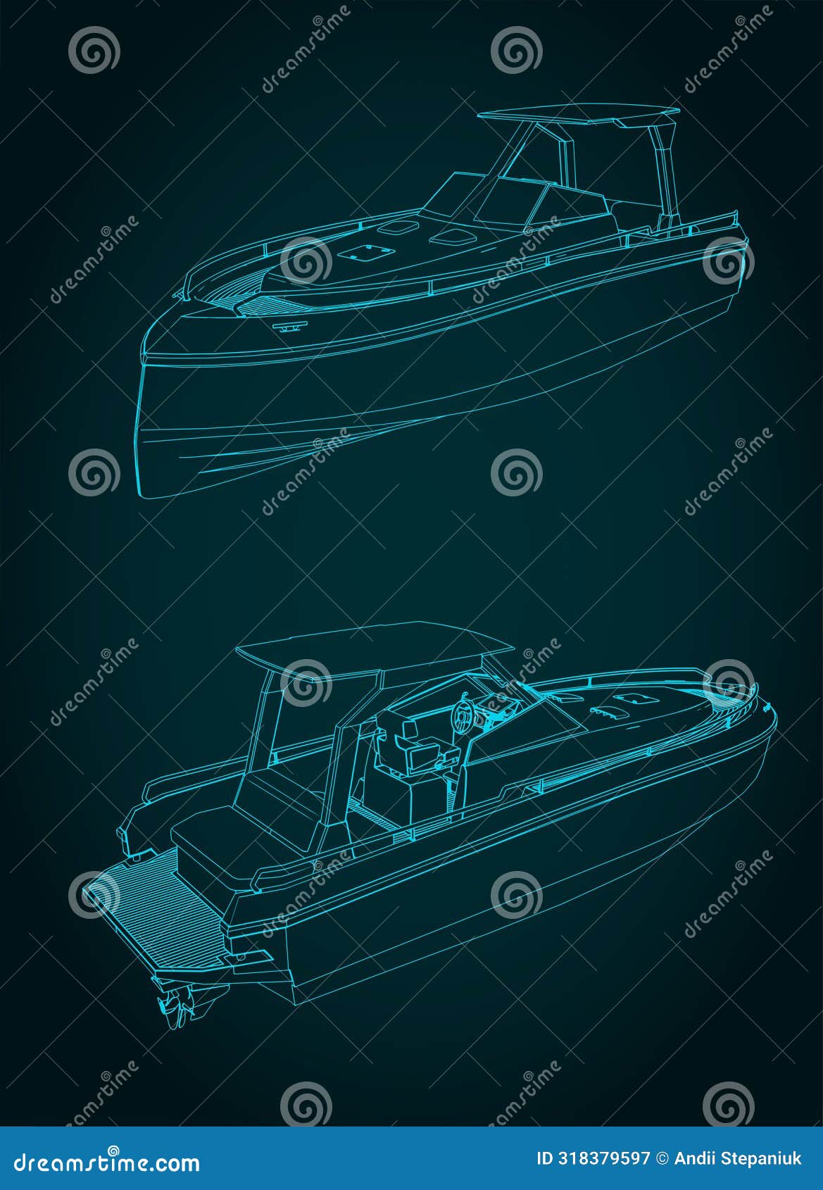Speedboat sketches stock vector. Illustration of blueprints - 318379597