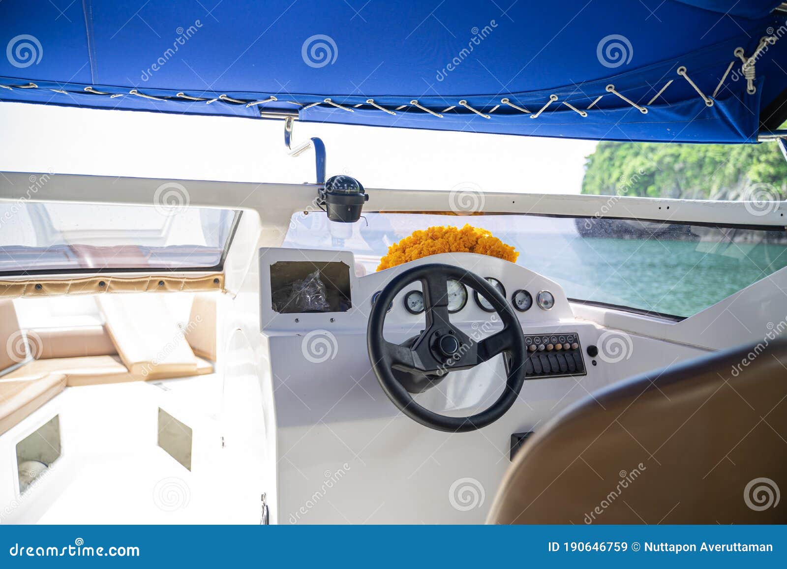 Speedboat Steering Wheel and Switch on Sea Stock Image - Image of water ...