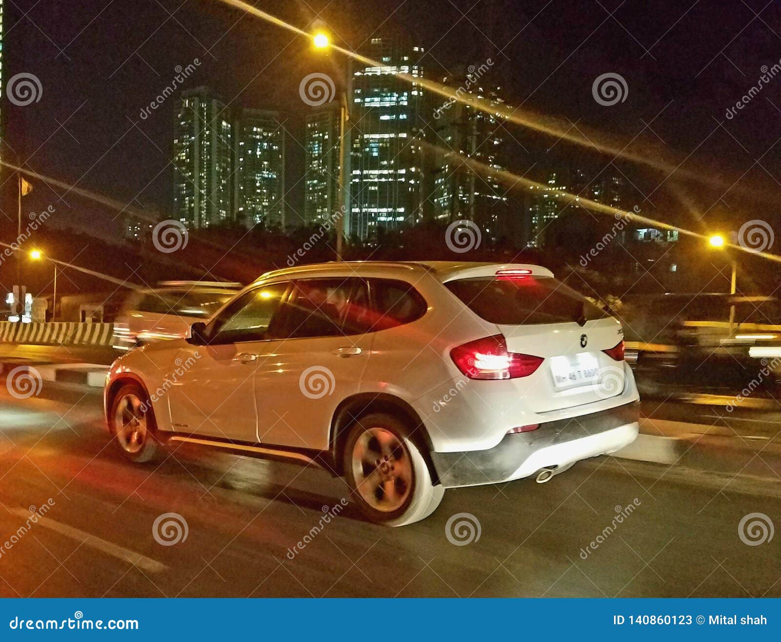 Speeding car at night editorial stock photo. Image of night - 140860123