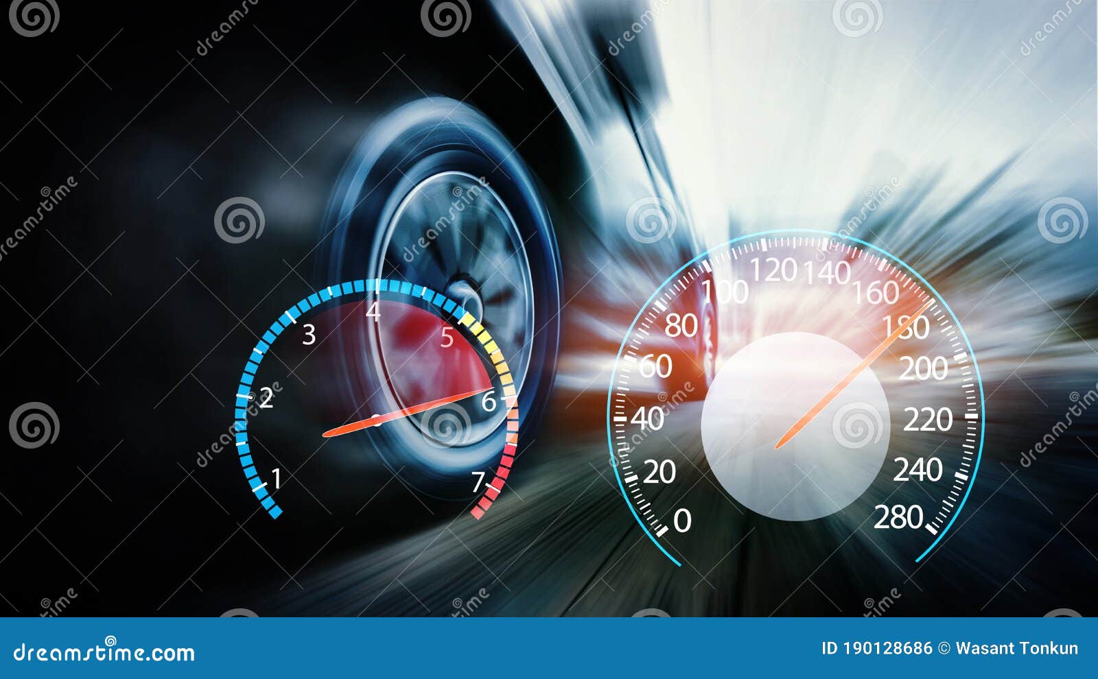 Speeding Car with Speedometer Stock Photo - Image of metal, road: 190128686