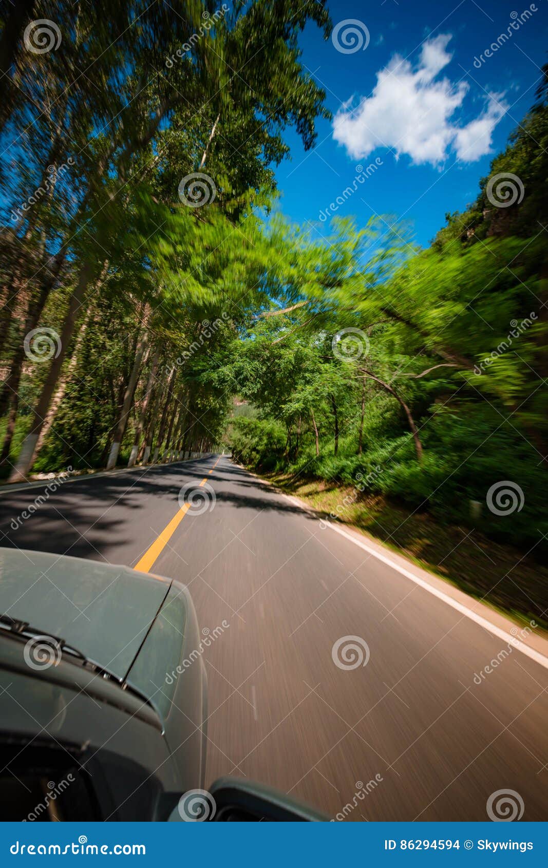 A speeding car stock photo. Image of clouds, leaves, roadside - 86294594