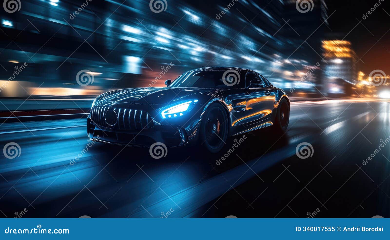 Speeding in the Dark: LED-Lit Sport Car at Night. Stock Illustration ...