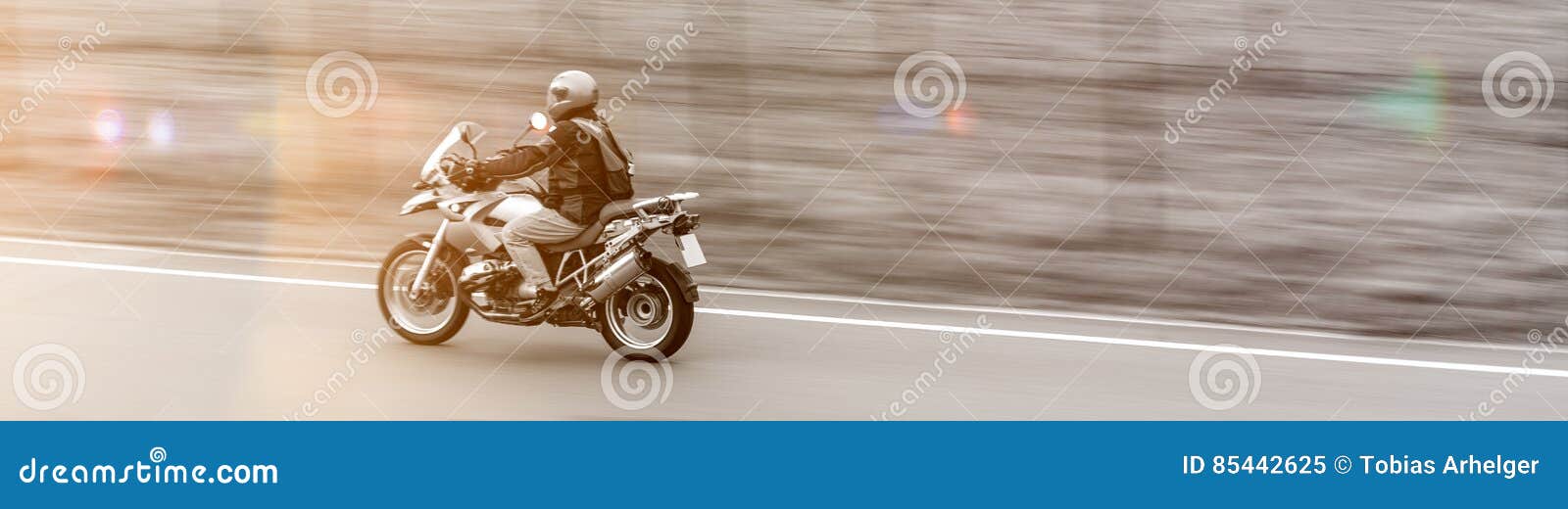 Speeding Motorcycle Panoramic View Sun Color Stock Image - Image of ...