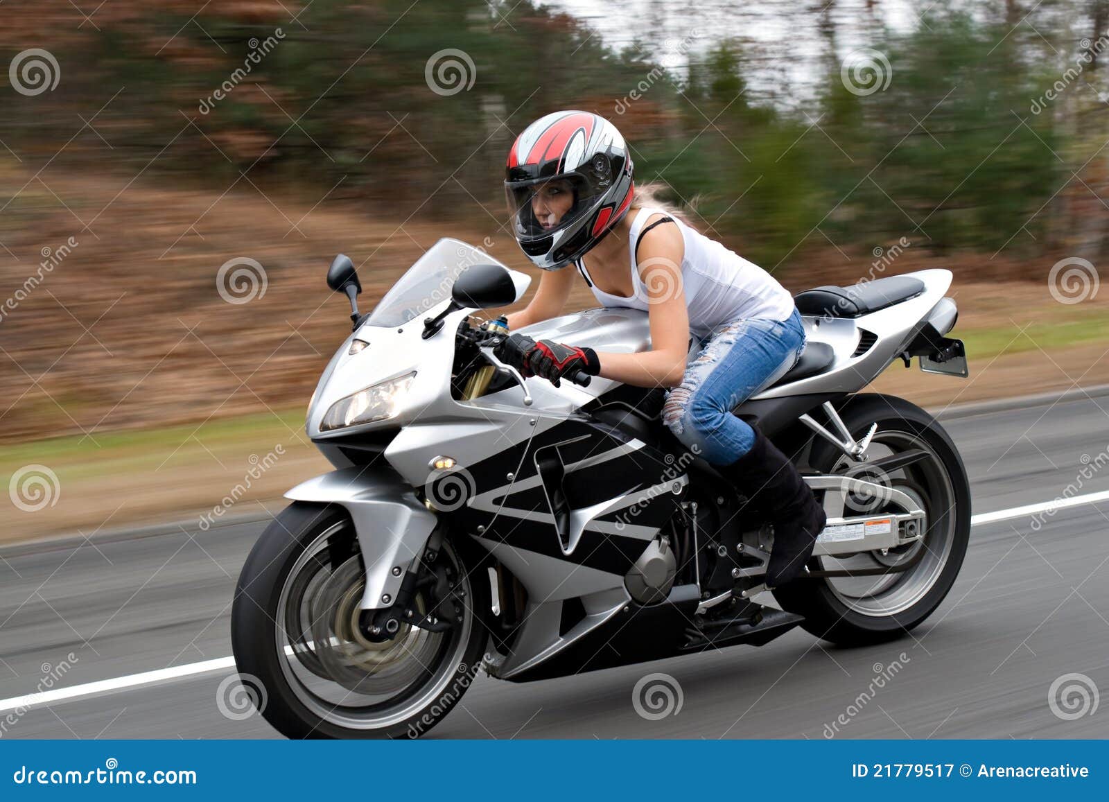 Speeding Motorcycle Woman stock image. Image of model - 21779517