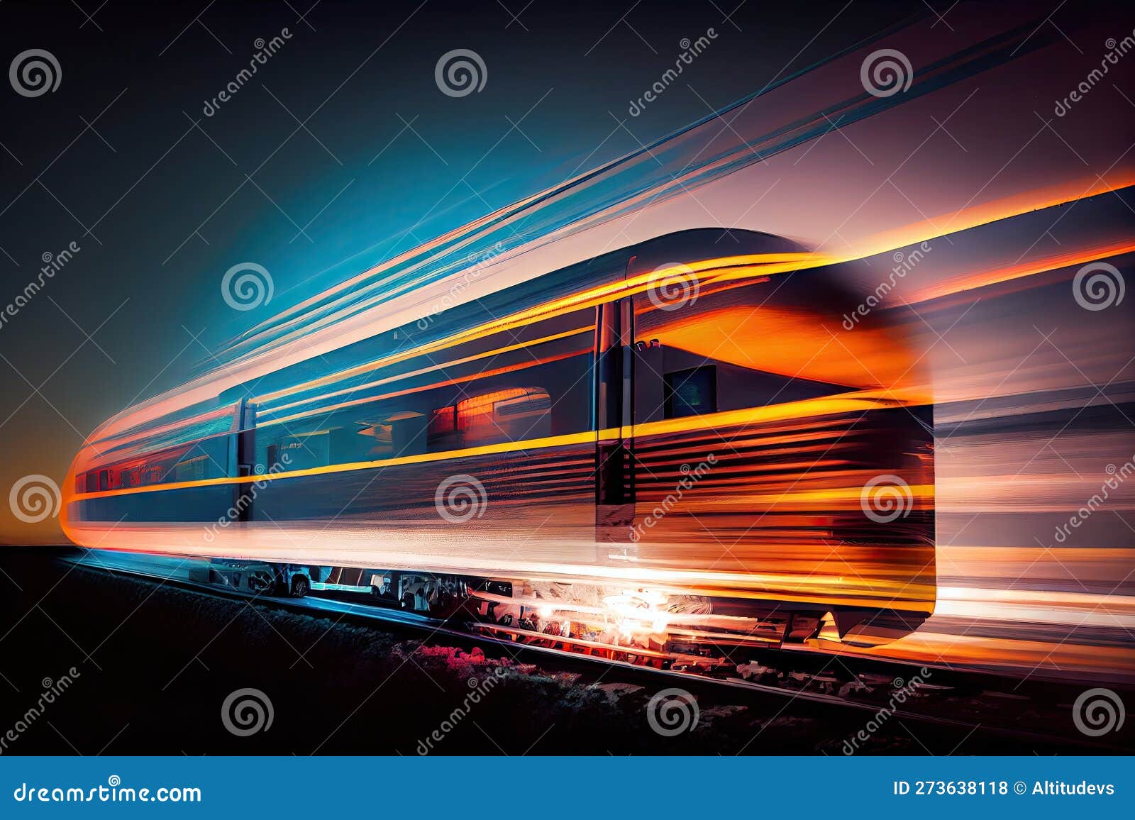 Speeding Train, with Light Streaking Past the Windows and Reflective ...