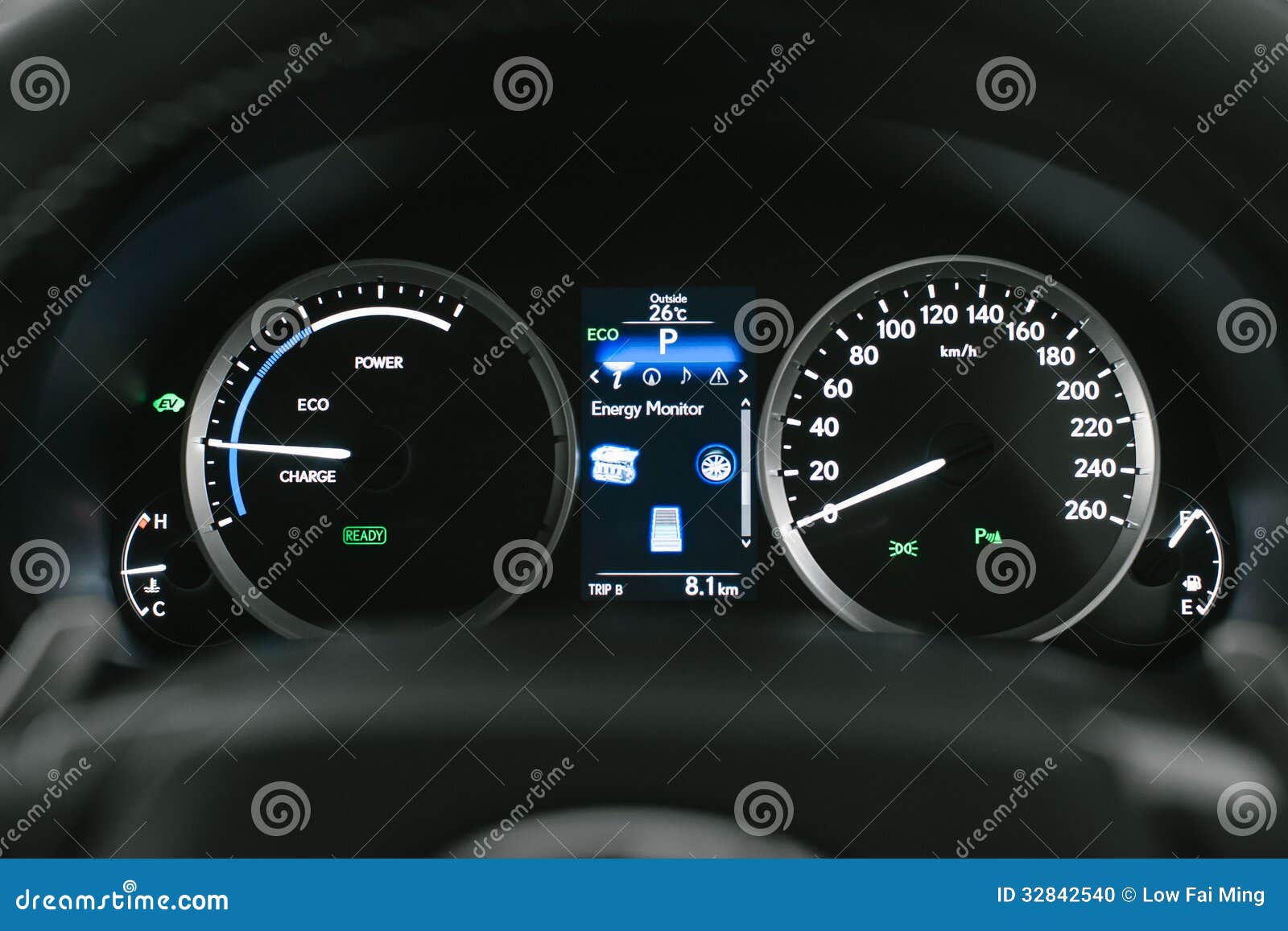 Speedo with eco meter stock photo. Image of black, blue - 32842540