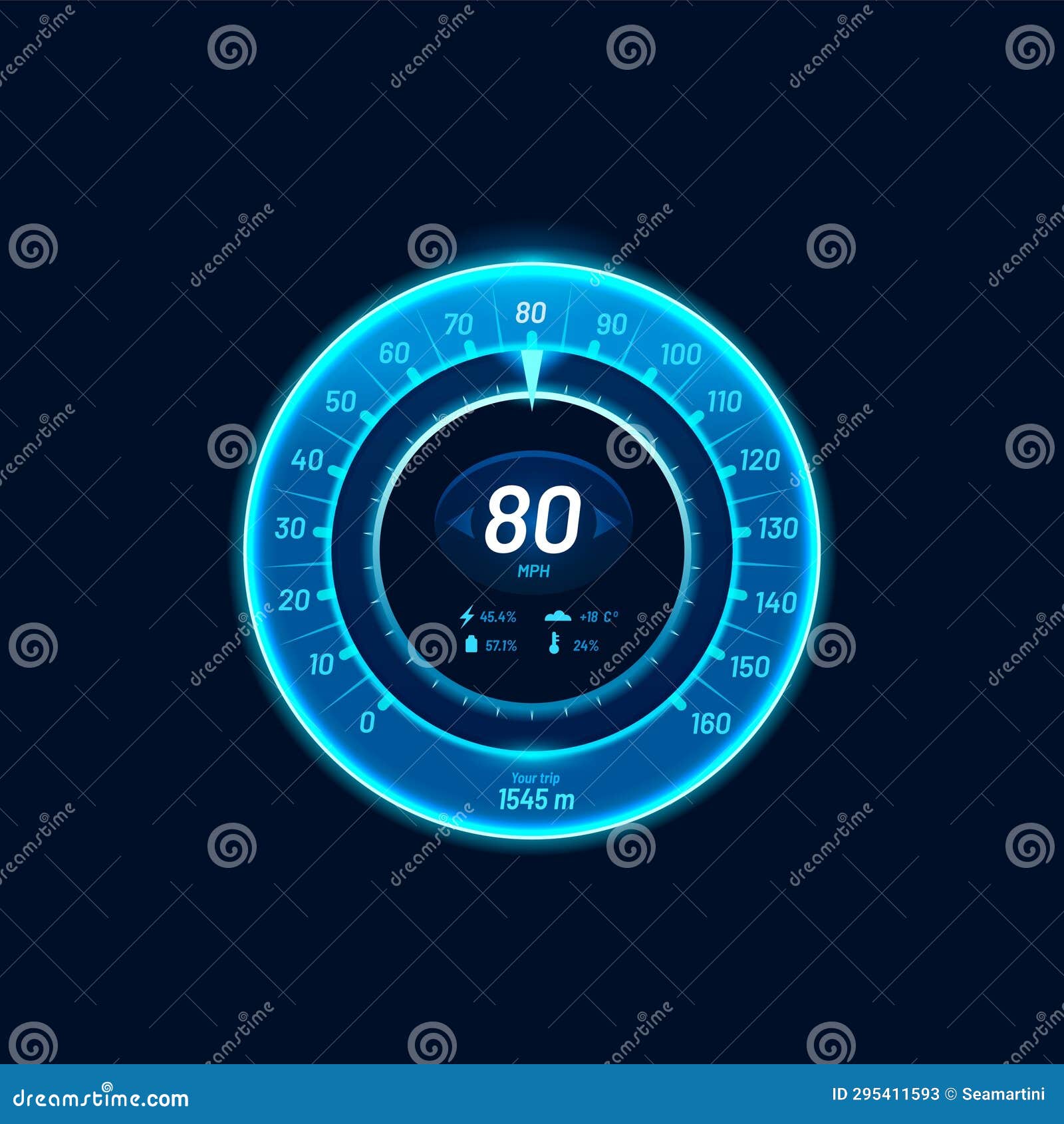 Speedometer Blue Dial, Car Futuristic Interface Stock Illustration ...
