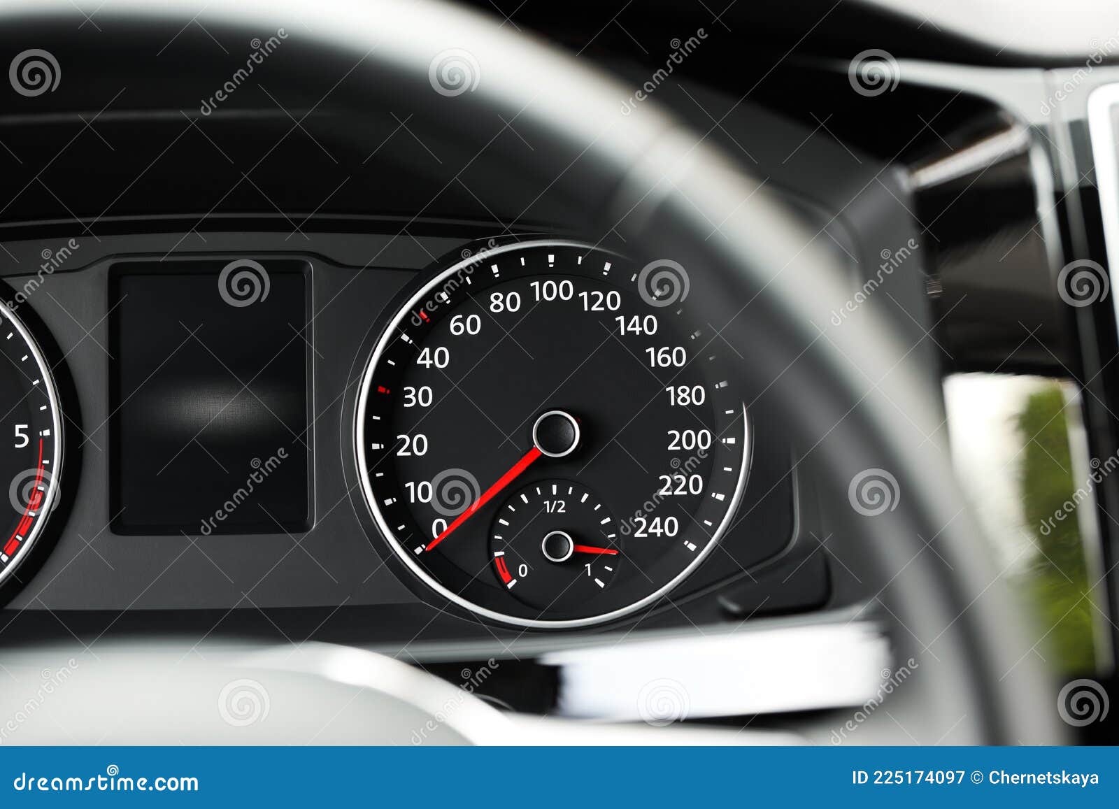 Speedometer on Car Dashboard, View through Steering Wheel Stock Image ...