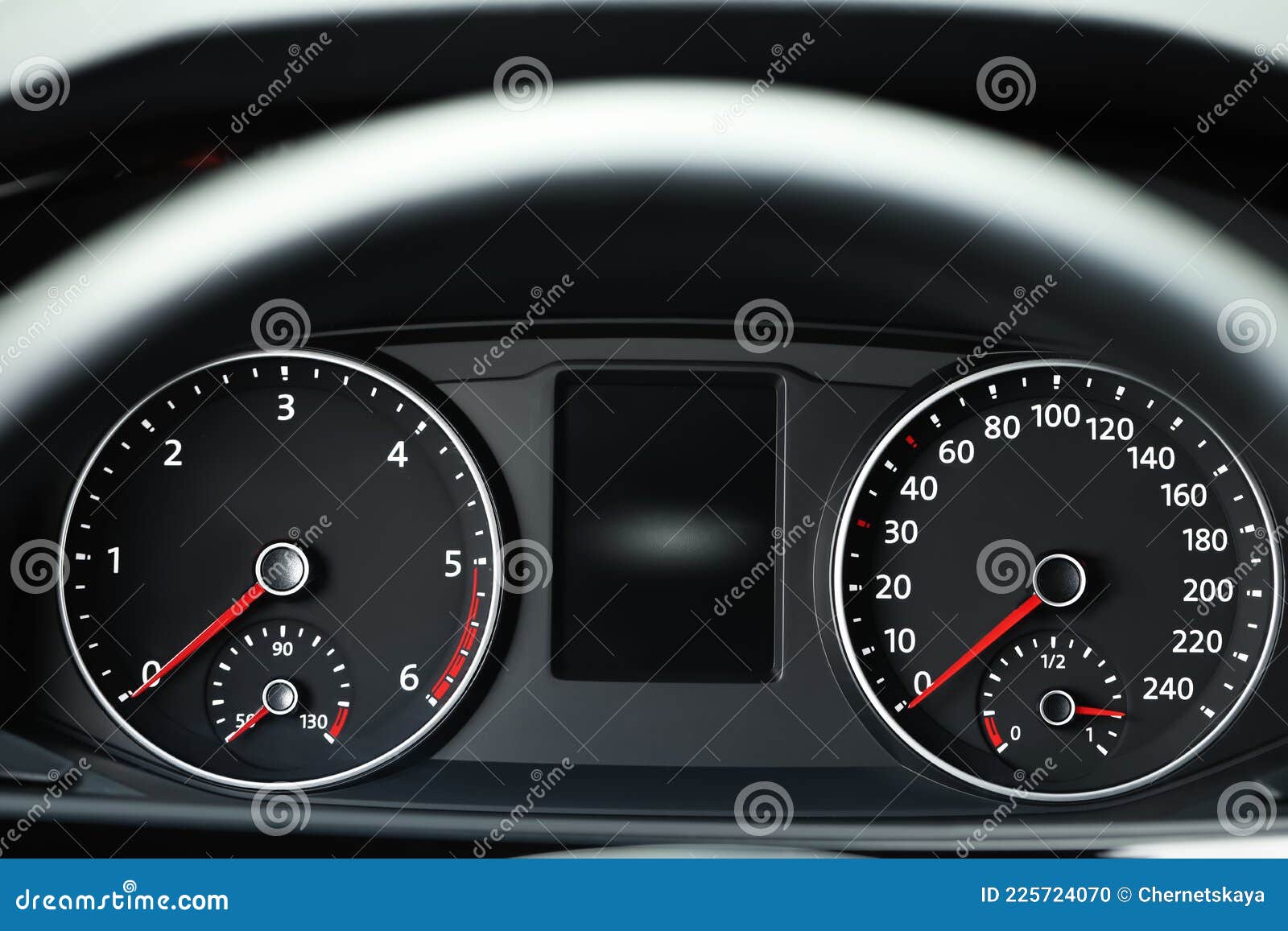 Speedometer on Car Dashboard, View through Steering Wheel Stock Photo ...