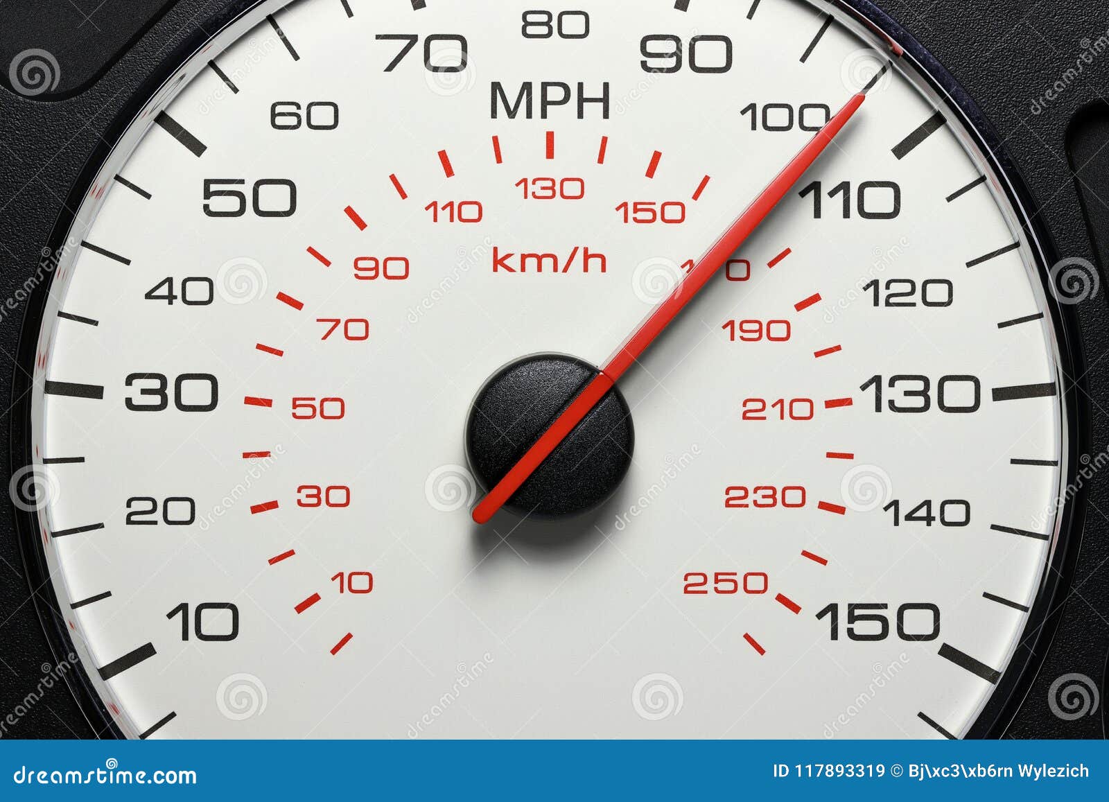 Speedometer at 105 MPH stock image. Image of limit, control - 117893319