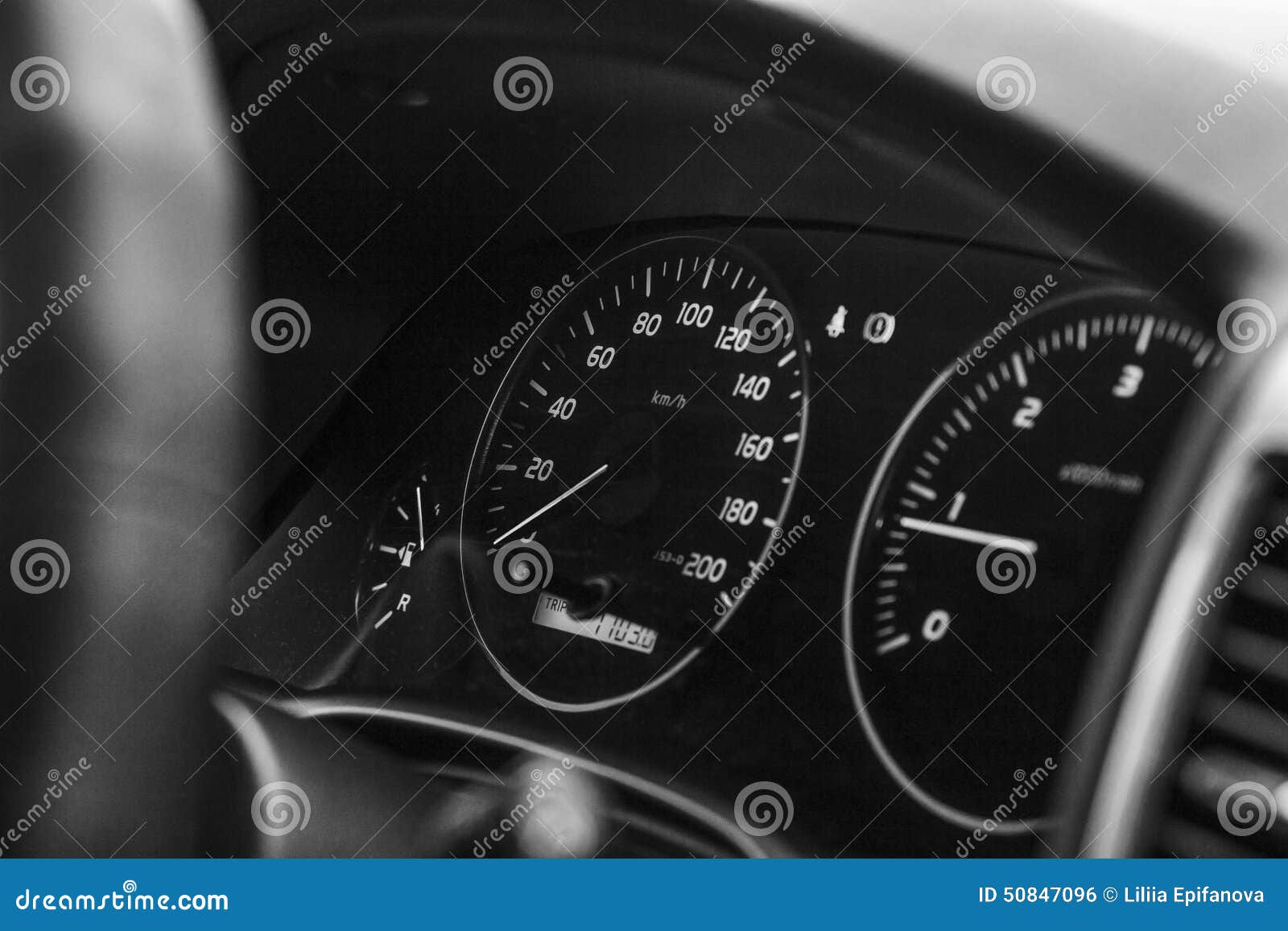 Speedometer and Dashboard Car Black and White Stock Photo - Image of ...