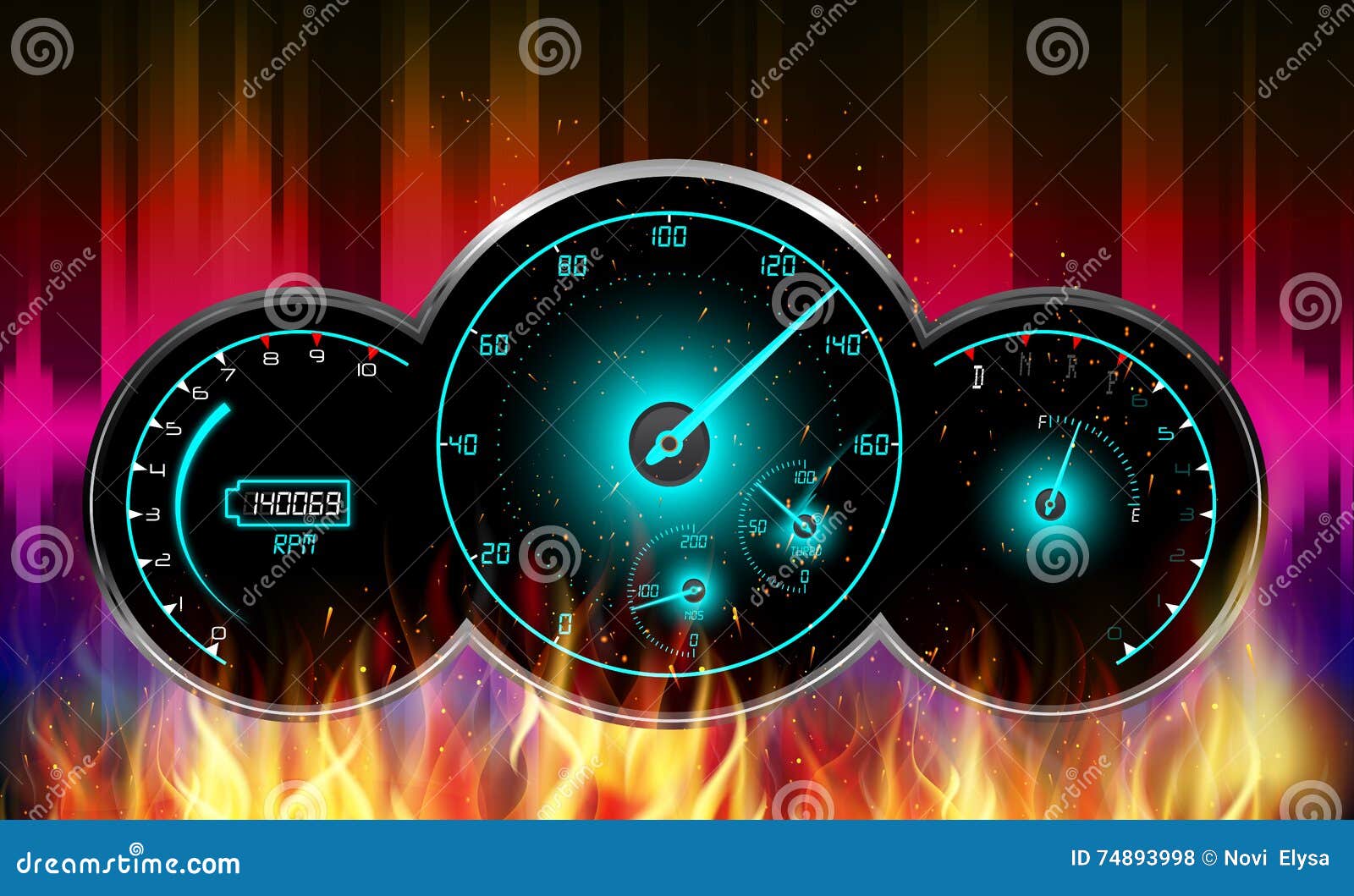 Speedometer in fire stock vector. Illustration of speed - 74893998
