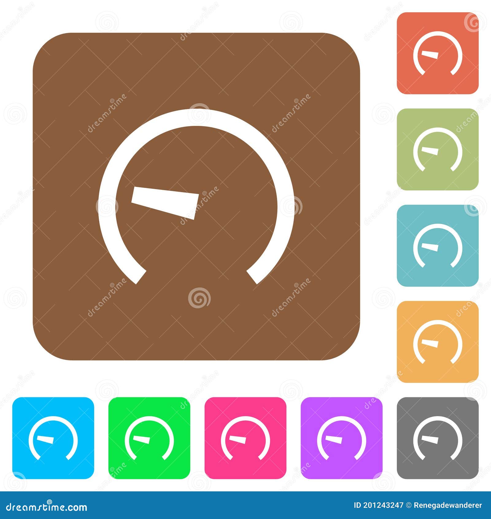 Speedometer Rounded Square Flat Icons Stock Vector - Illustration of ...