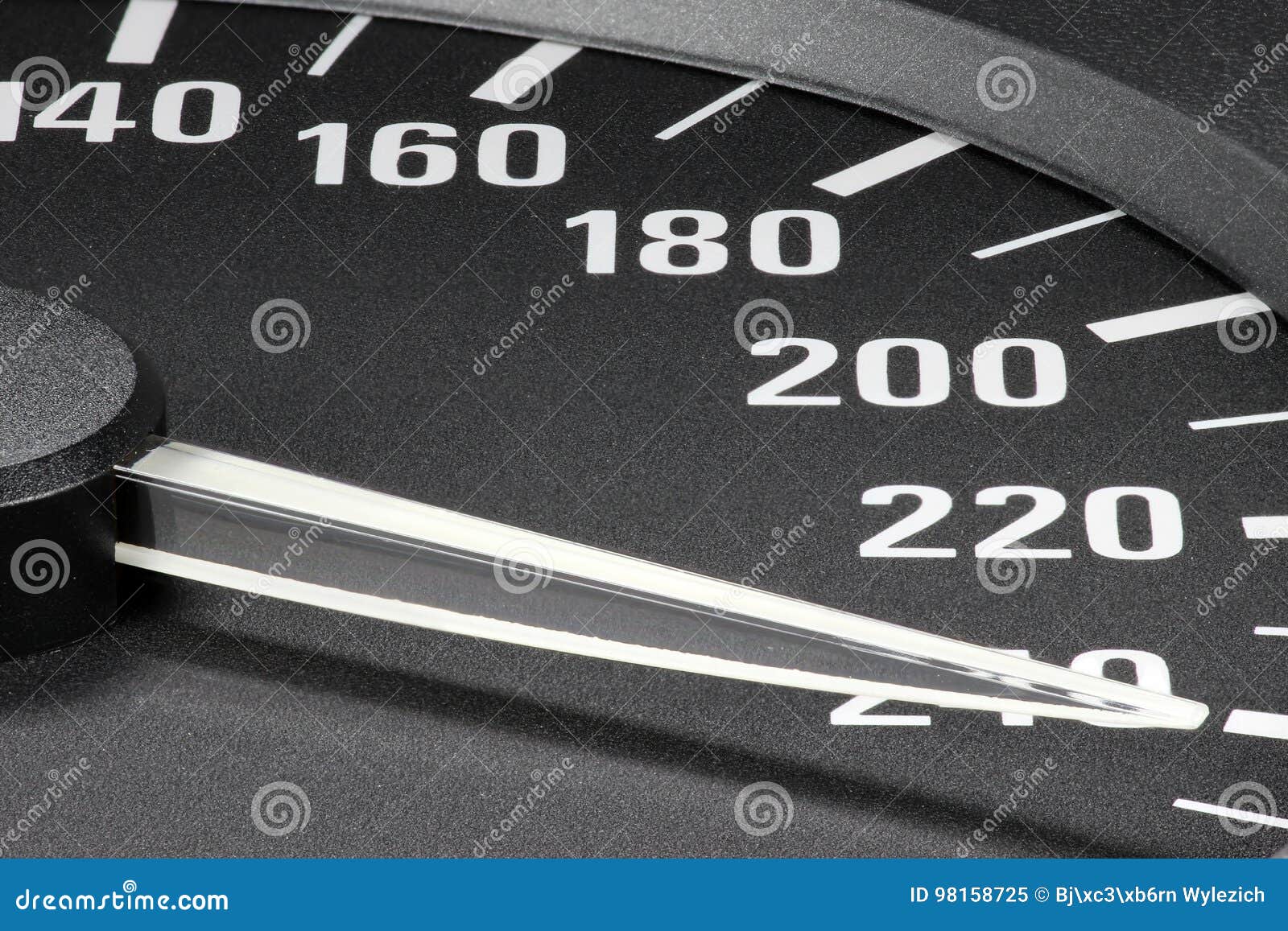 Speedometer at full speed stock image. Image of miles - 98158725