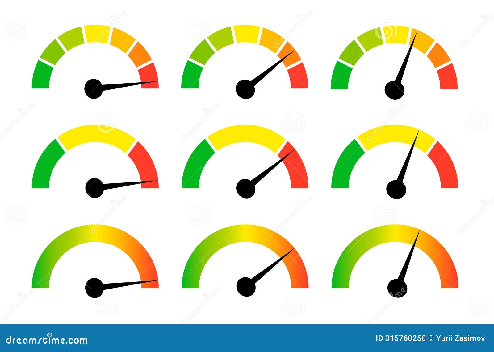 Speedometer Gauge Meter Icons. Vector Scale, Level of Performance ...