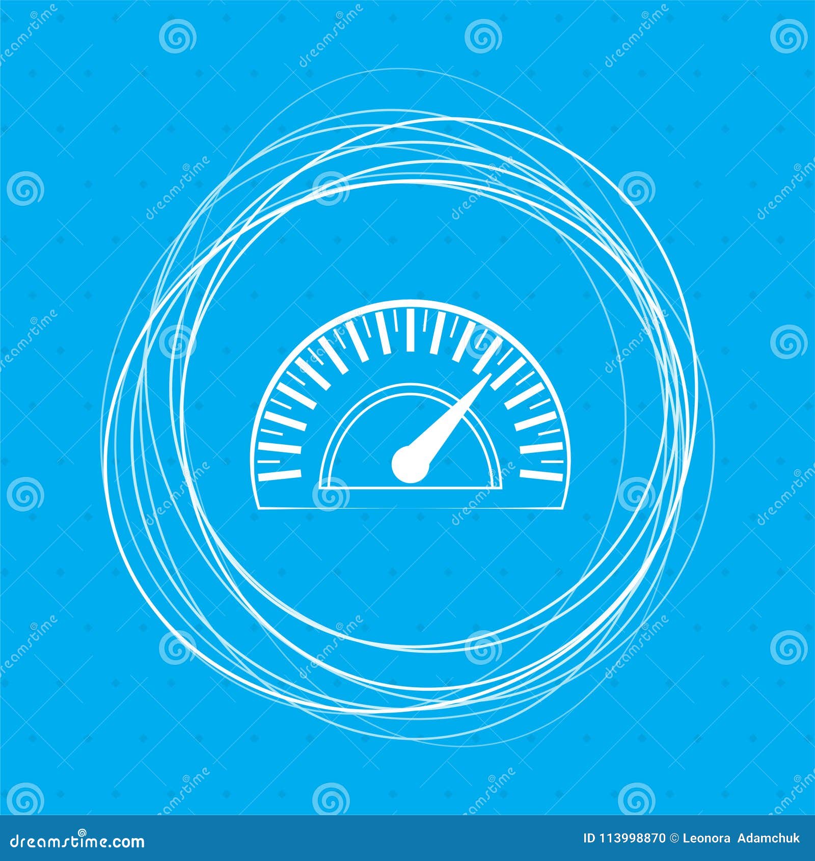 Speedometer Icon on a Blue Background with Abstract Circles Around and ...