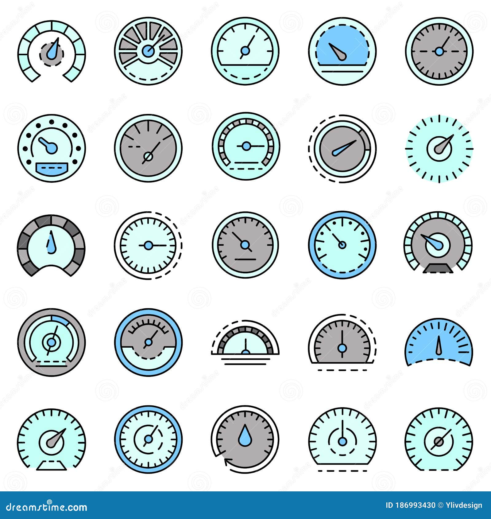 Speedometer Icon Set Line Color Vector Stock Vector - Illustration of ...
