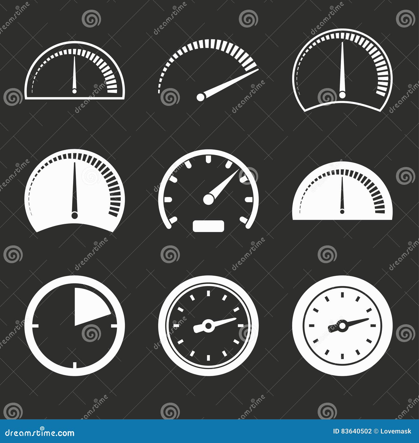 Speedometer icon set. stock vector. Illustration of interface - 83640502