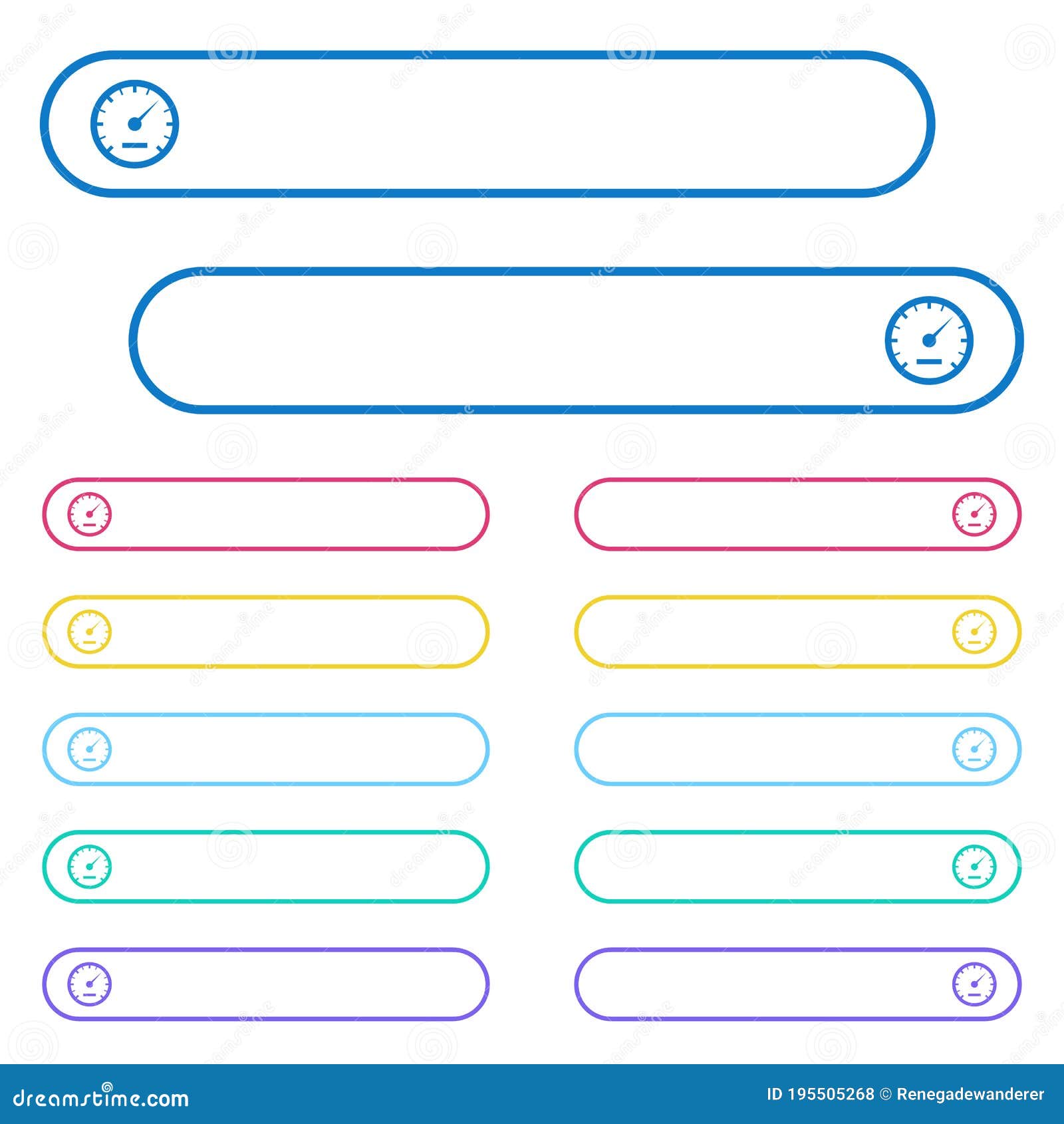 Speedometer Icons In Rounded Color Menu Buttons Stock Vector
