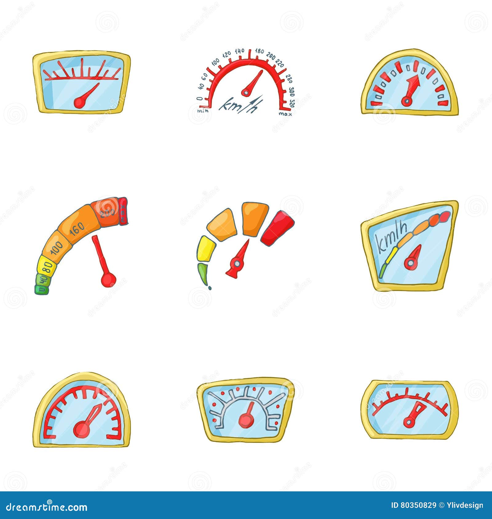 Speedometer Icons Set, Cartoon Style Stock Vector - Illustration of ...