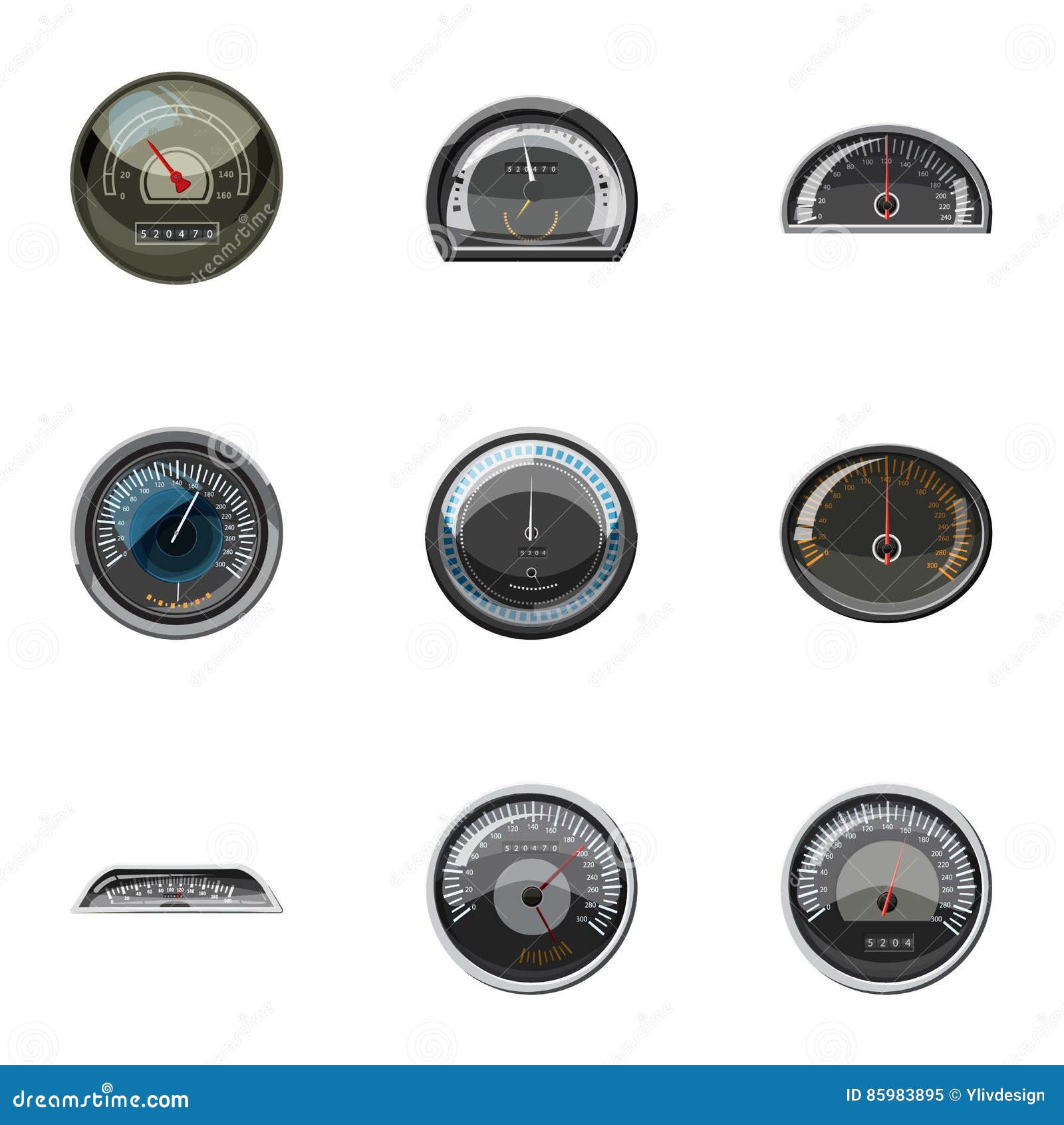 Speedometer Icons Set, Cartoon Style Stock Vector - Illustration of ...