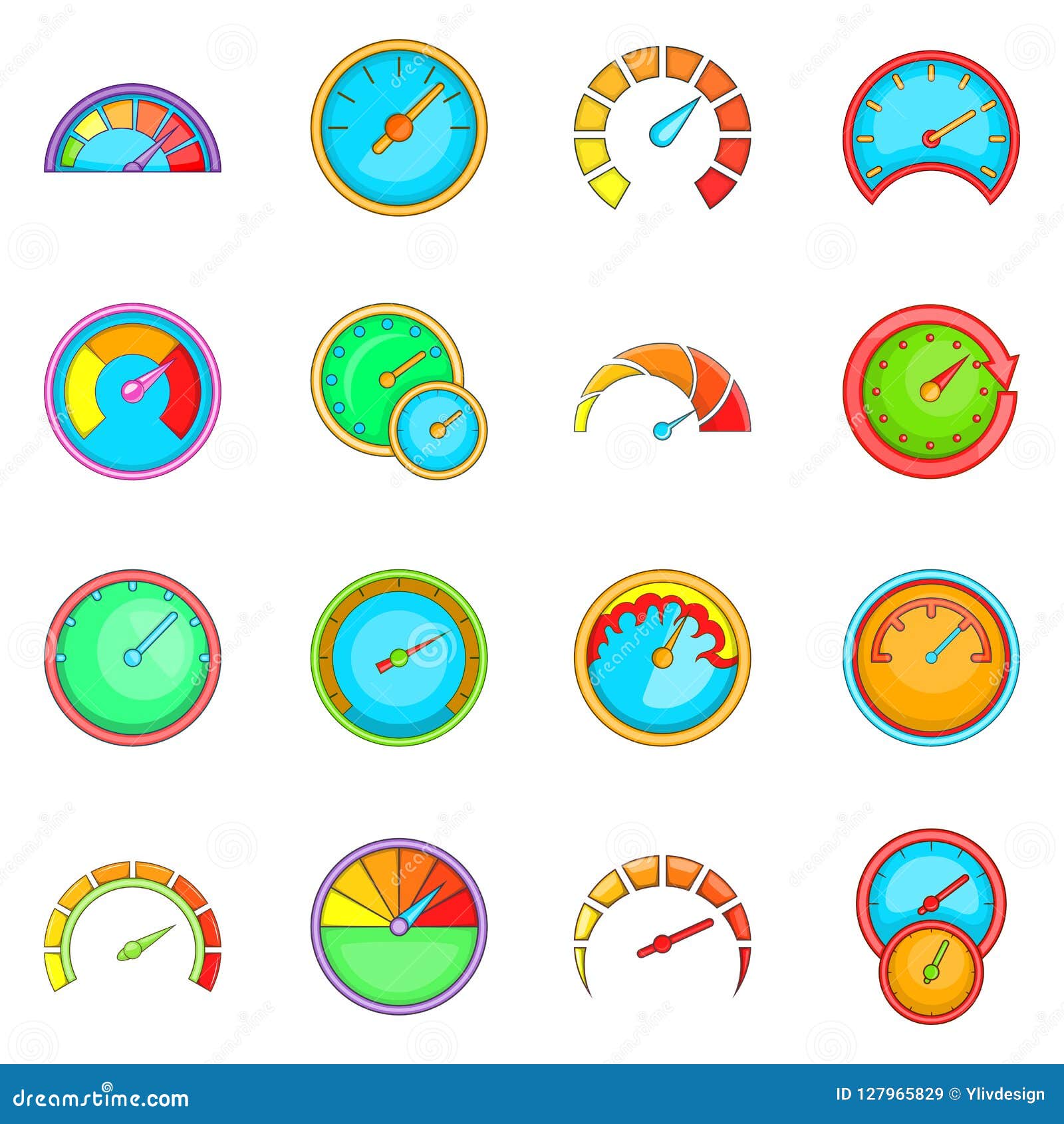 Speedometer Icons Set, Cartoon Style Stock Illustration - Illustration ...