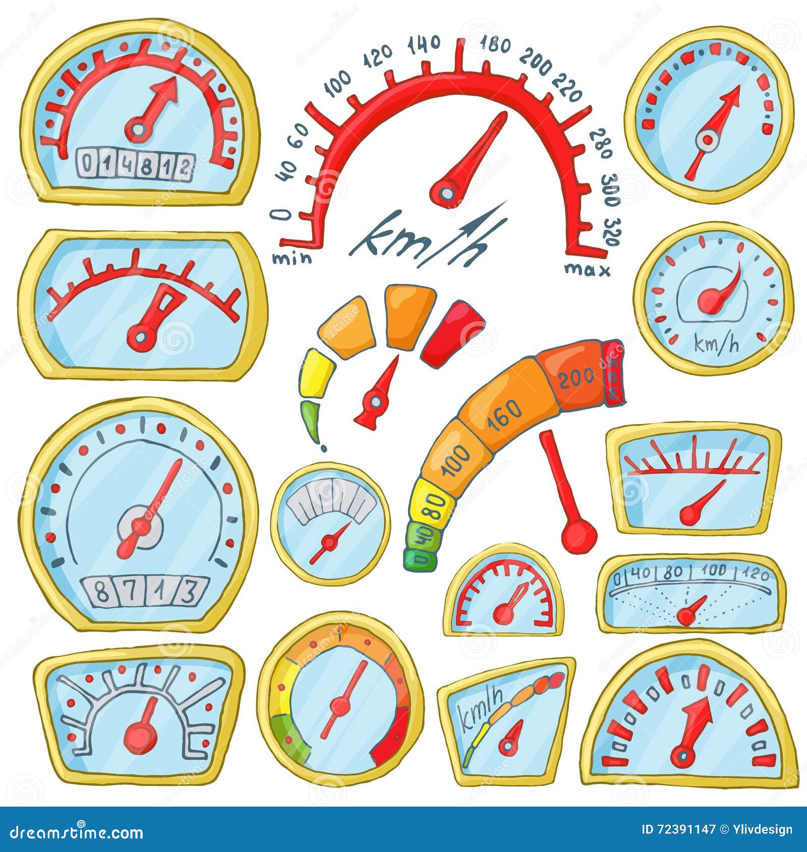 Speedometer Icons Set, Cartoon Style Stock Vector - Illustration of ...