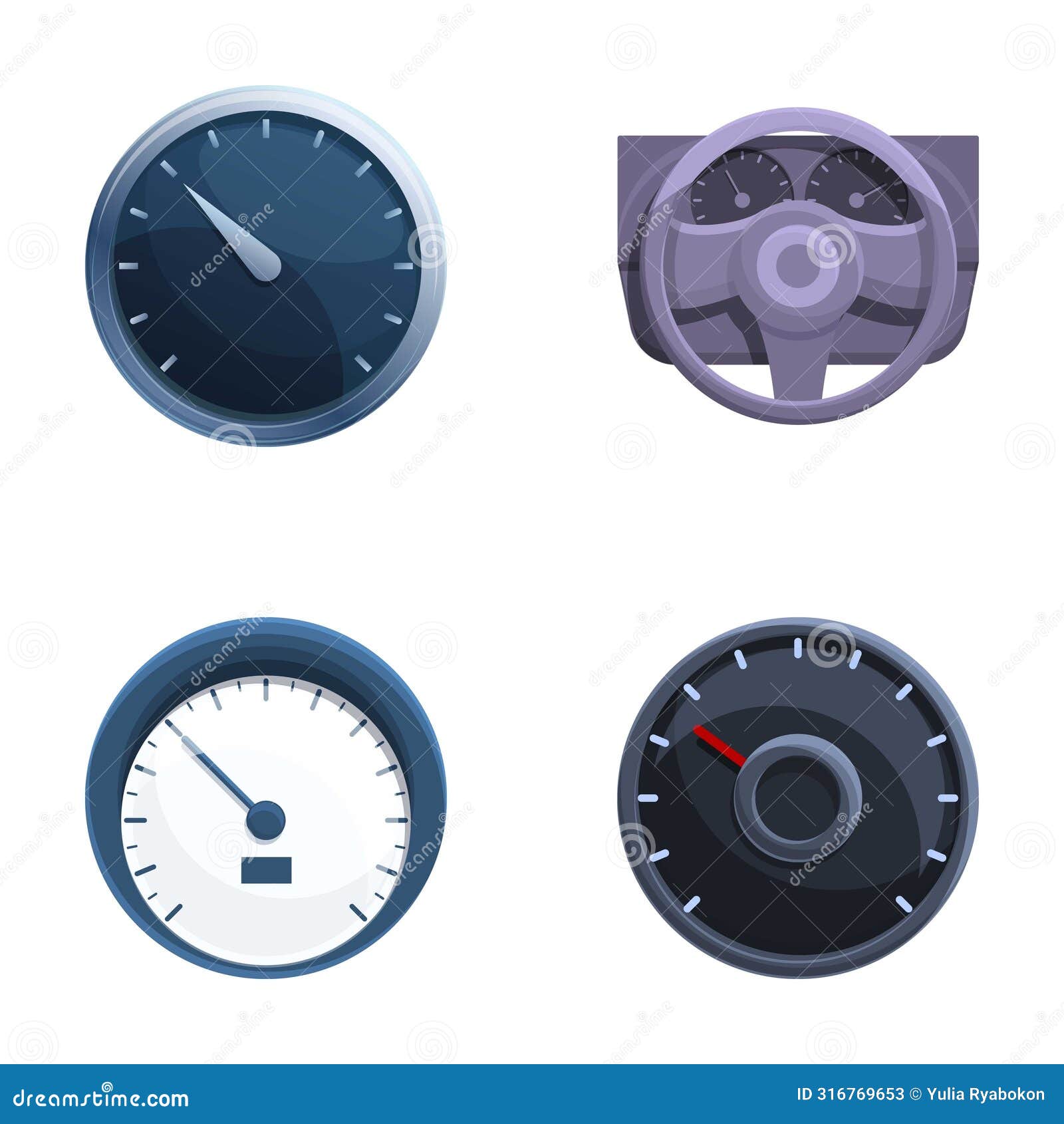 Speedometer Icons Set Cartoon Vector. Various Style of Car Speedometer ...