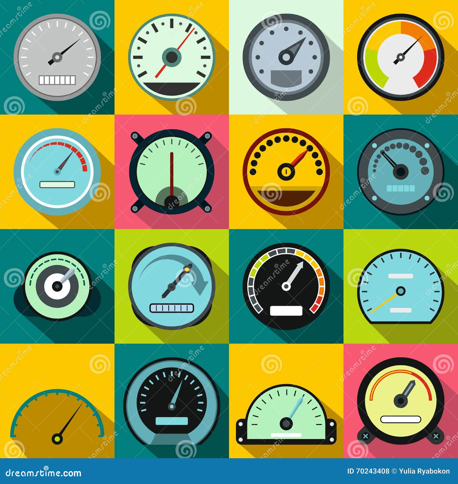 Speedometer Icons Set, Flat Style Stock Vector - Illustration of fast ...