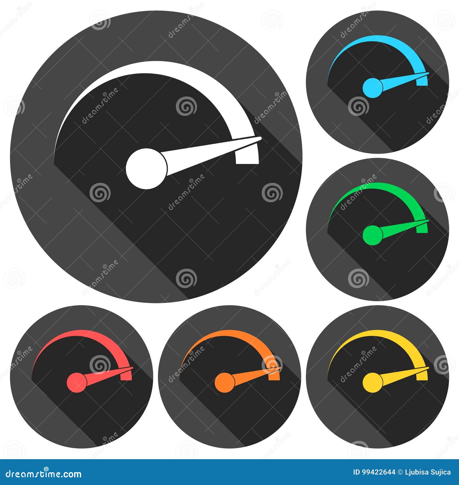 Speedometer Icons Set with Long Shadow Stock Vector - Illustration of ...