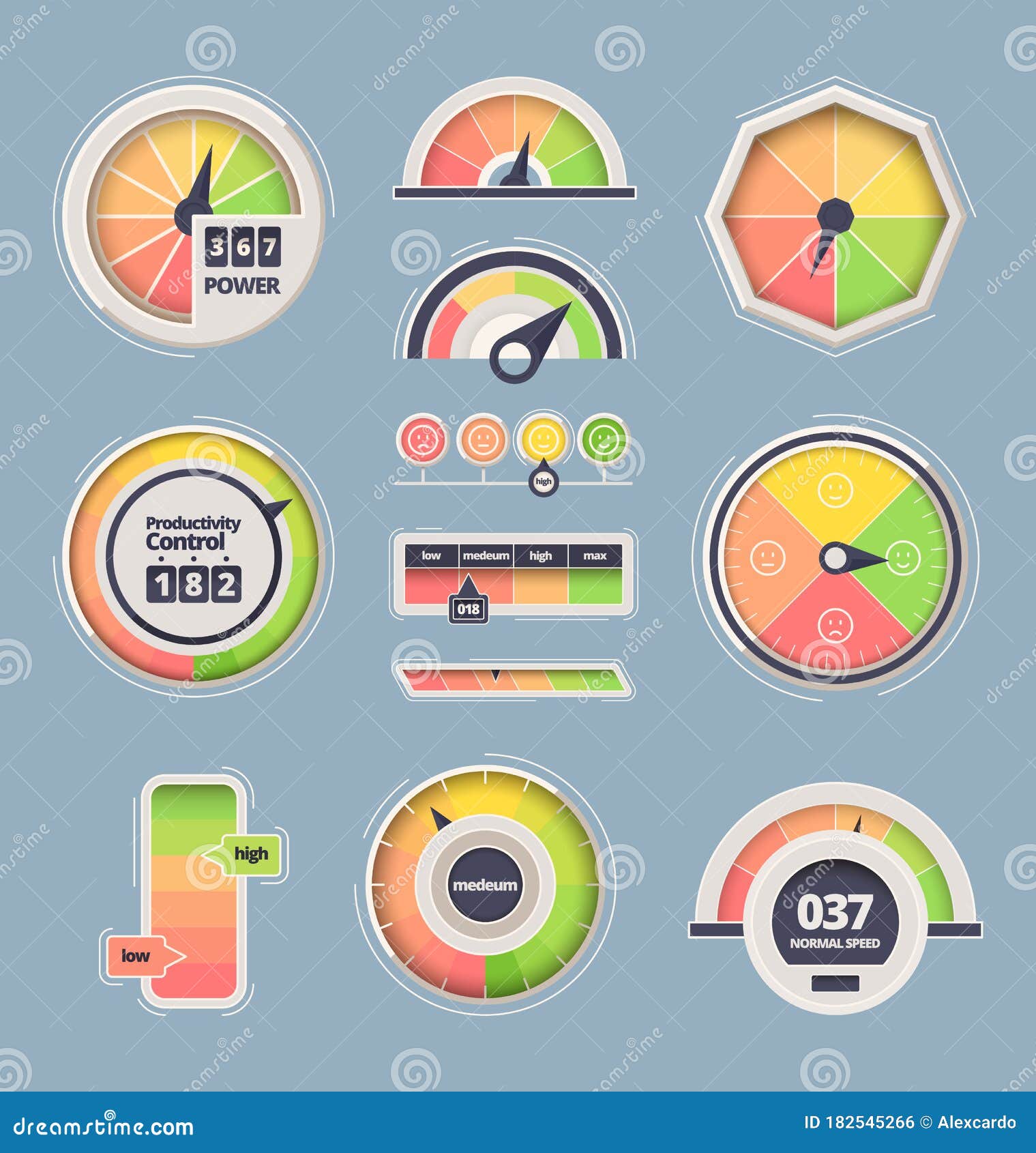 Speedometer Indicator Set. Dashboard Information of a Full, Empty Tank ...