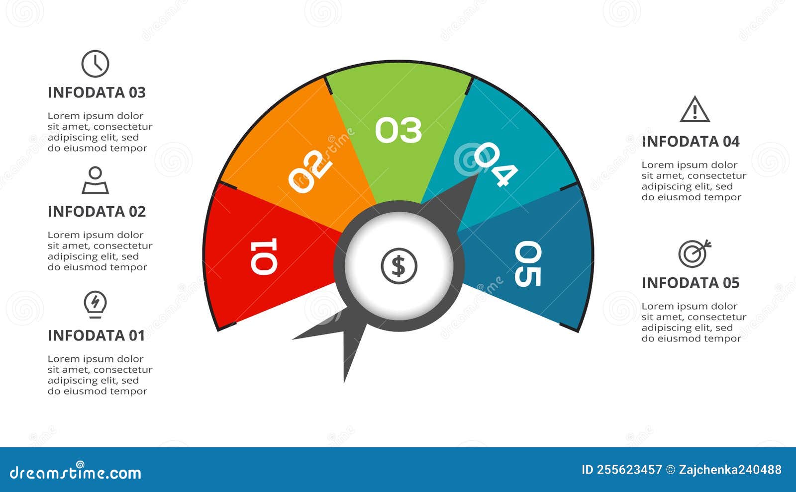 Speedometer Infographic with 5 Elements Template for Web, Business ...