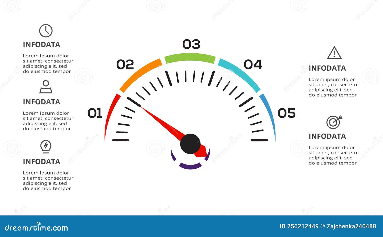 Speedometer Infographic with 5 Elements Template for Web, Business ...