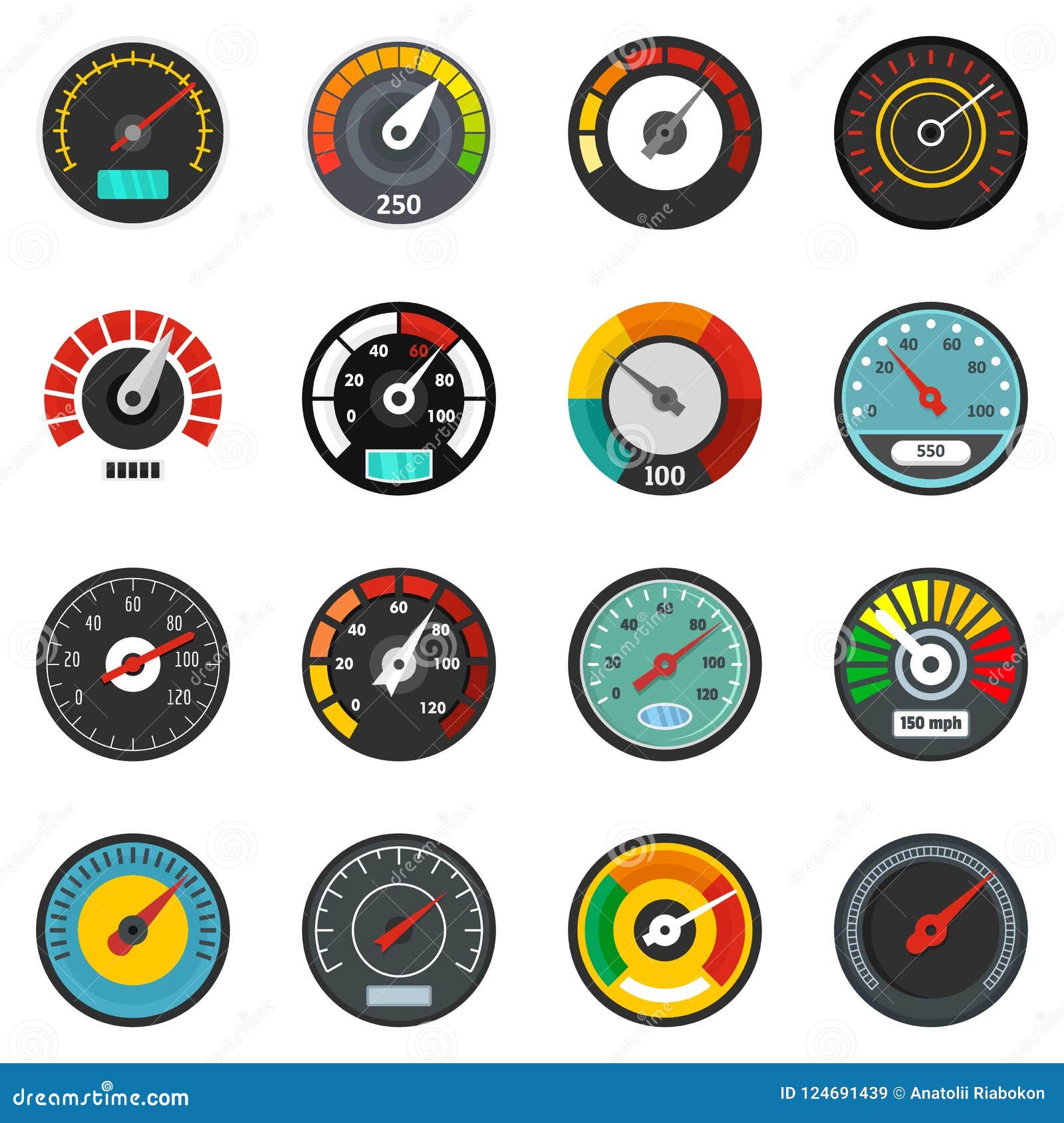 Speedometer Level Indicator Icons Set, Flat Style Stock Illustration ... Speedometer Level Indicator Icons Set, Flat Style Stock Illustration ...