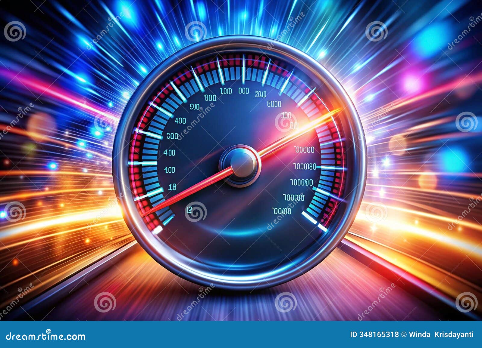 Speedometer Needle at Maximum Speed on a Blurred Highway Stock ...