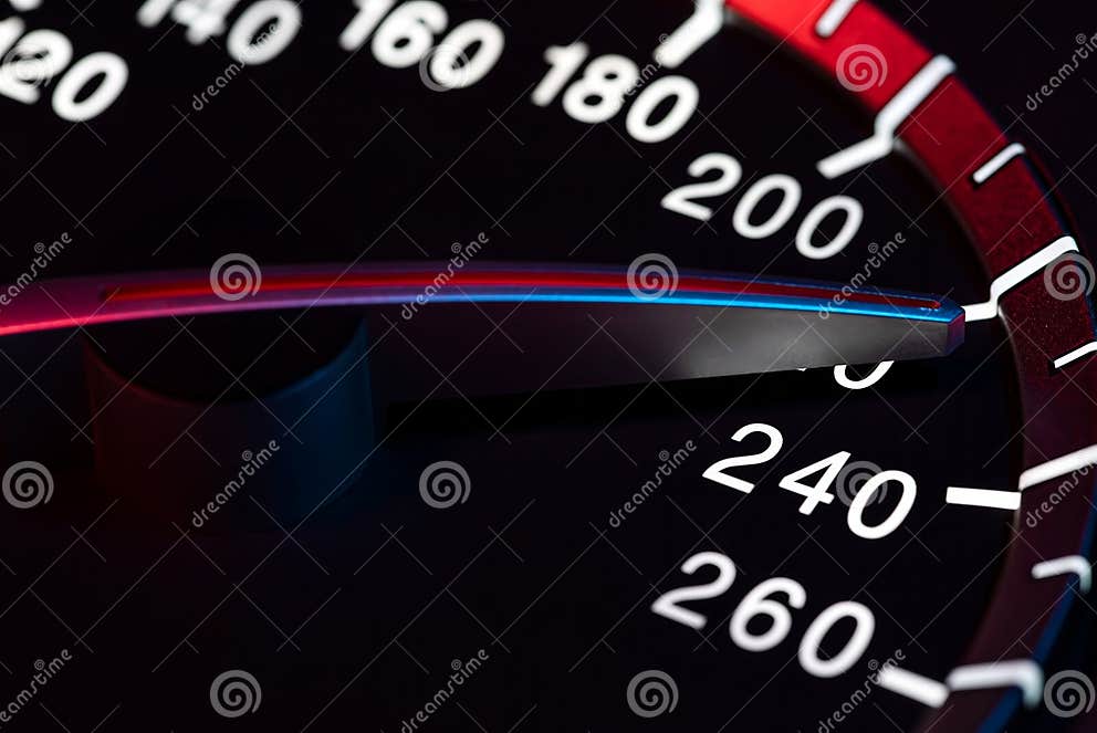 Speedometer Needle Pointing High Speed on Dashboard Displaying Velocity ...