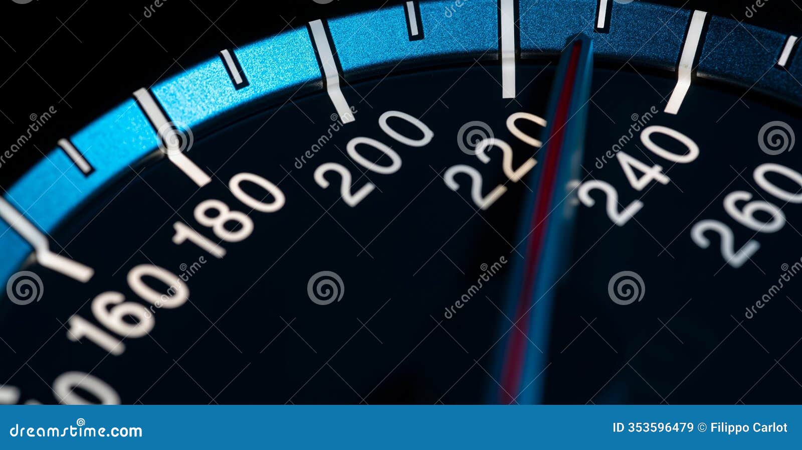 Speedometer Needle Pointing at 220 Speed Showing Velocity and ...