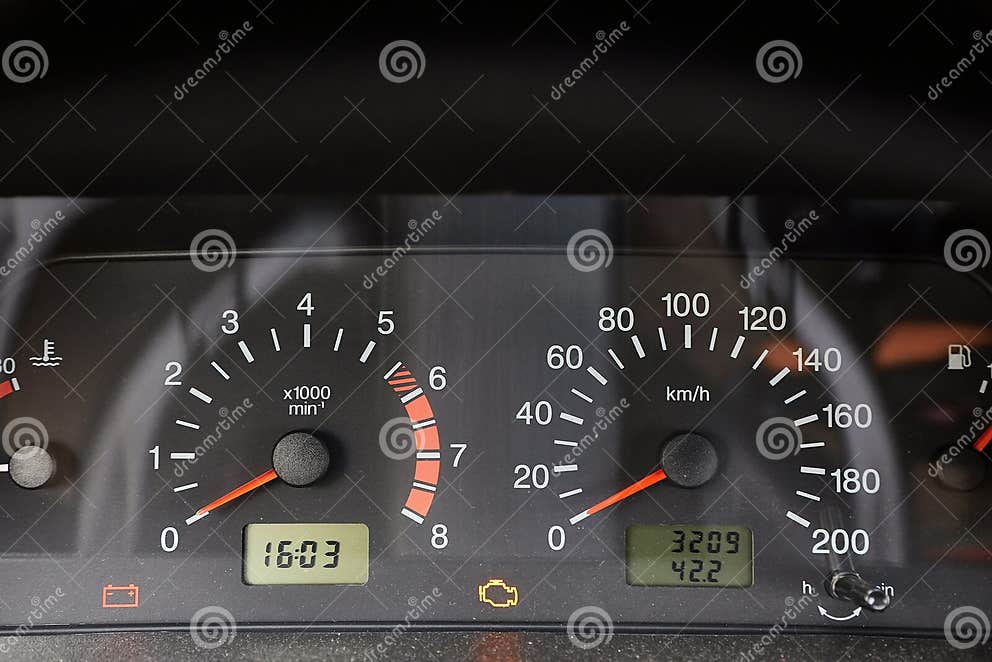 Speedometer of an old car stock photo. Image of mile - 165495592