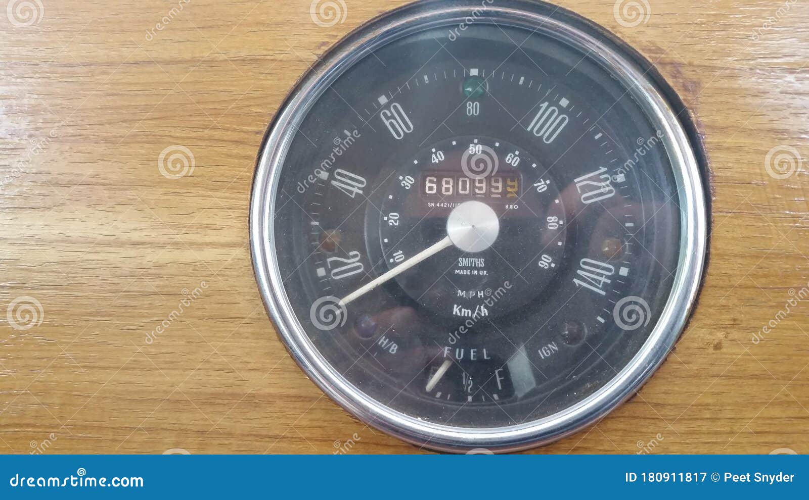 Speedometer of an Old Car with Wooden Dashboard Stock Image - Image of ...