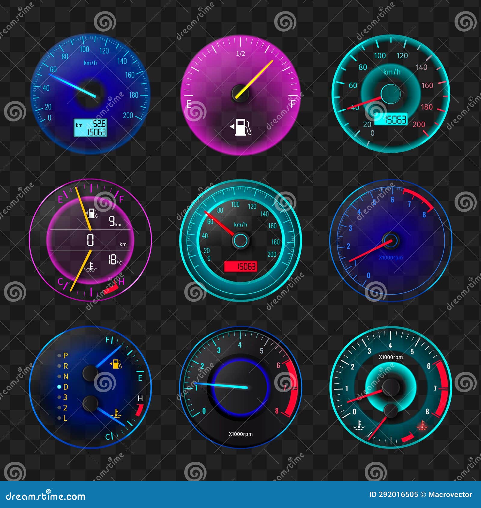 Speedometer Realistic Set stock image. Image of automobile - 292016505