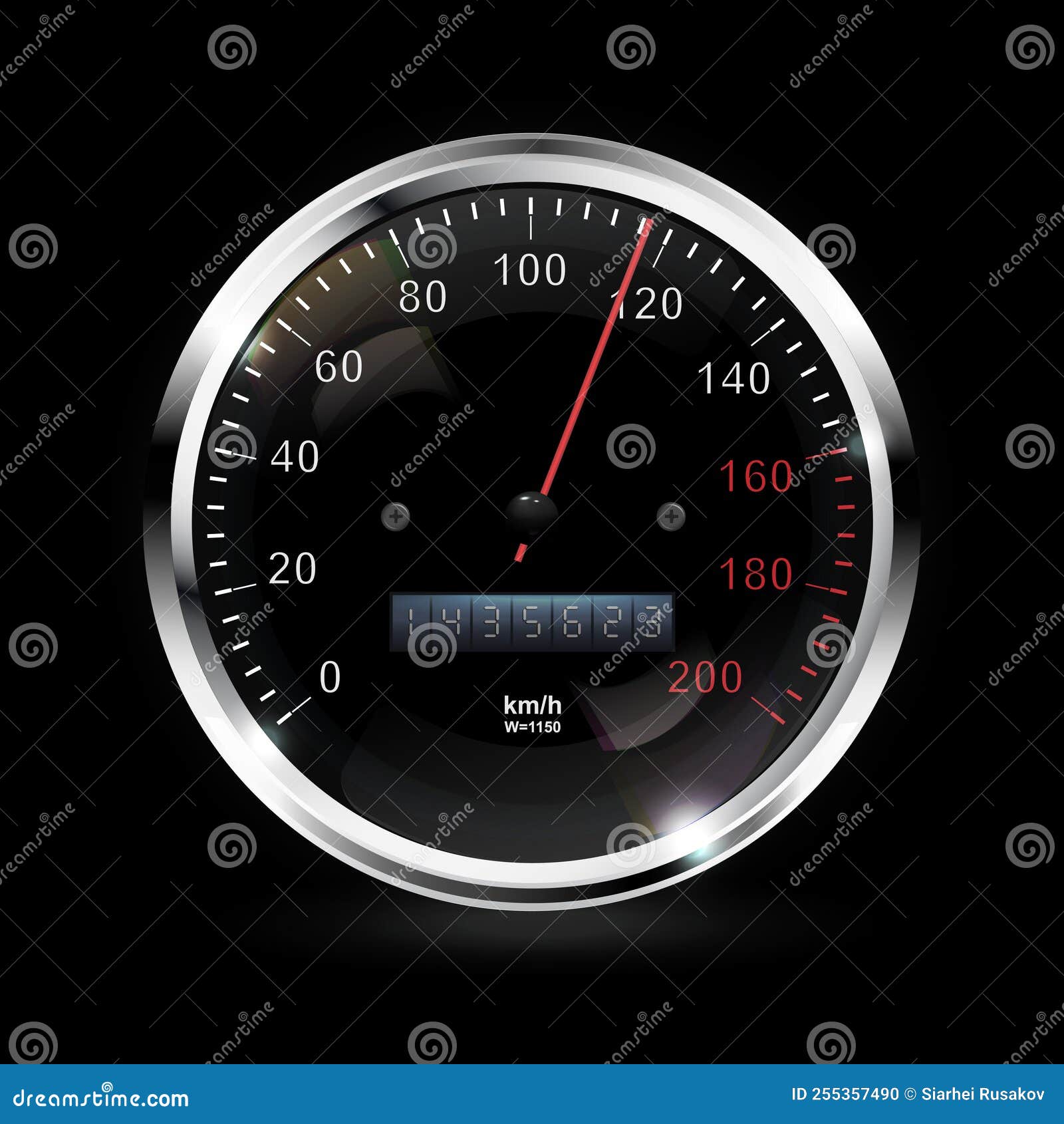 Speedometer. Round Black Caliber with Chrome Bezel. Vector 3d ...