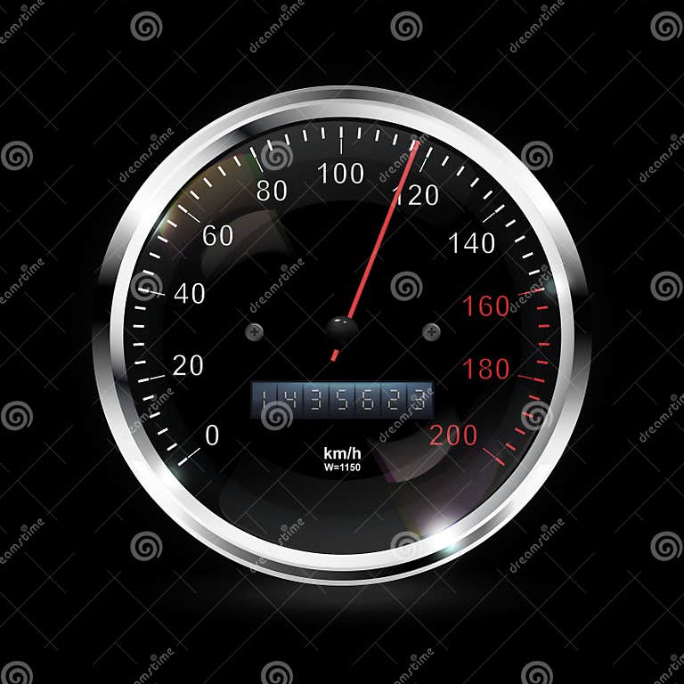 Speedometer. Round Black Caliber with Chrome Bezel. Vector 3d ...